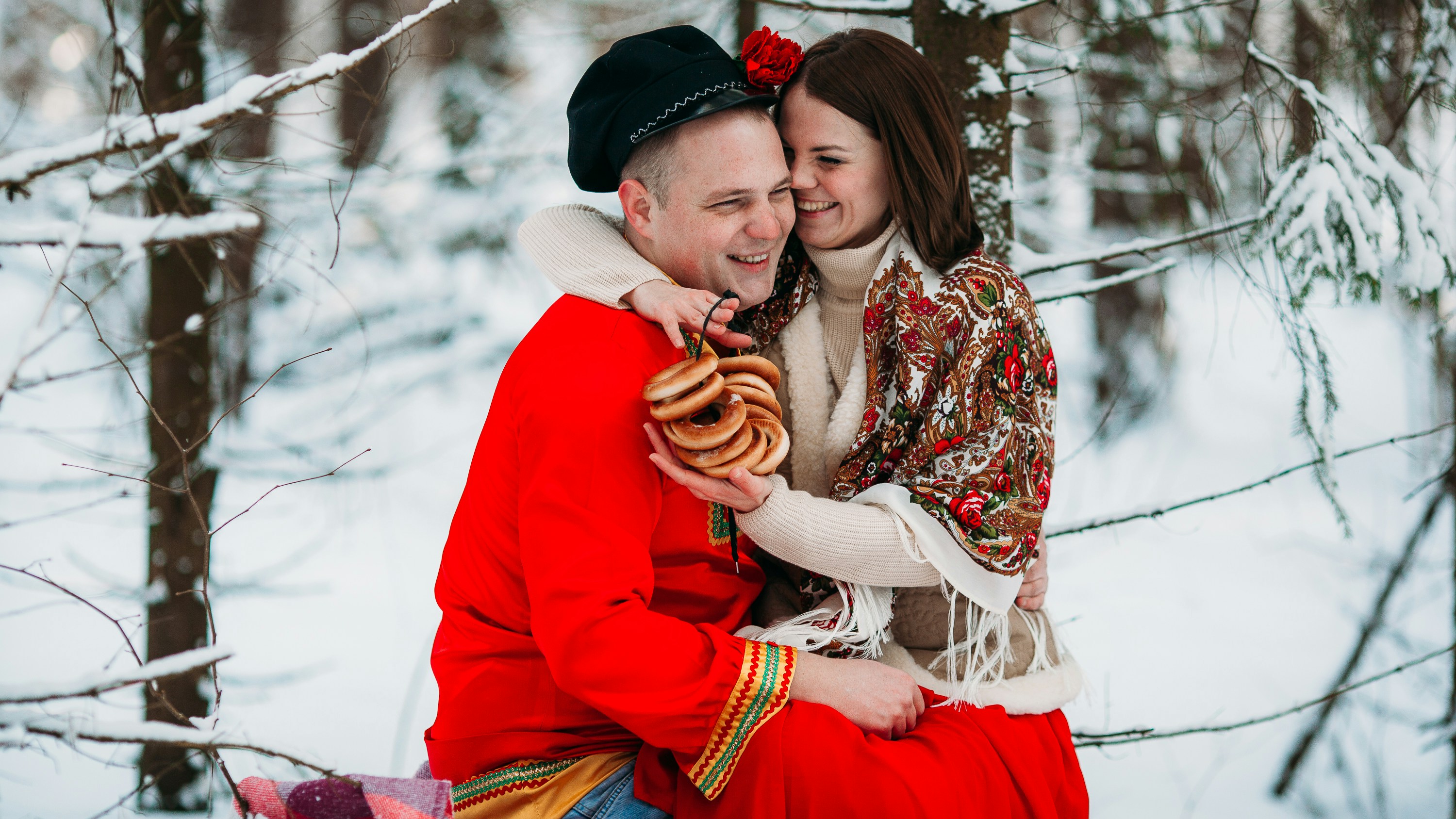 Red-Cardinal Romance in a Snow-Covered Forest