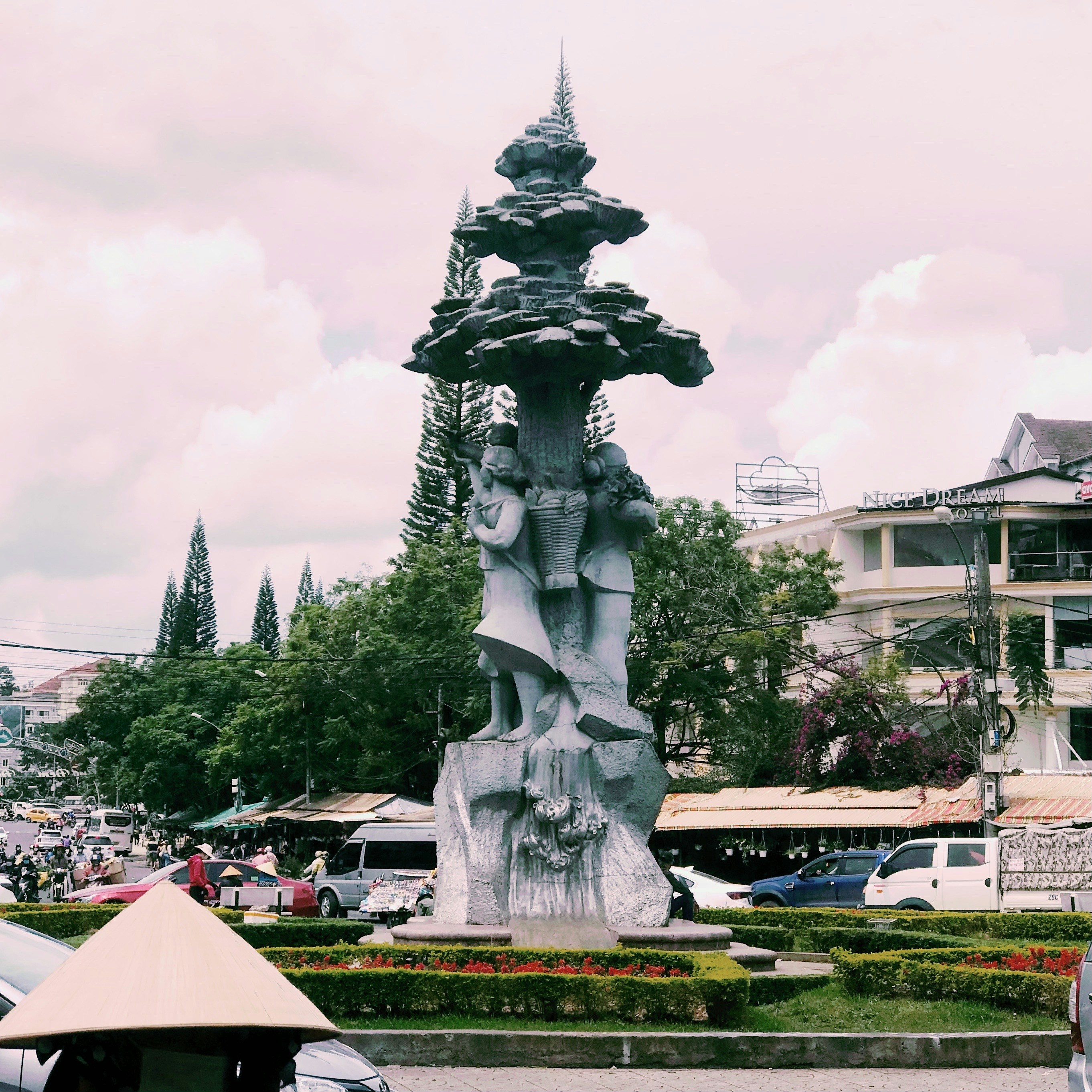 Centrepiece Fountain in a Busy Town Square