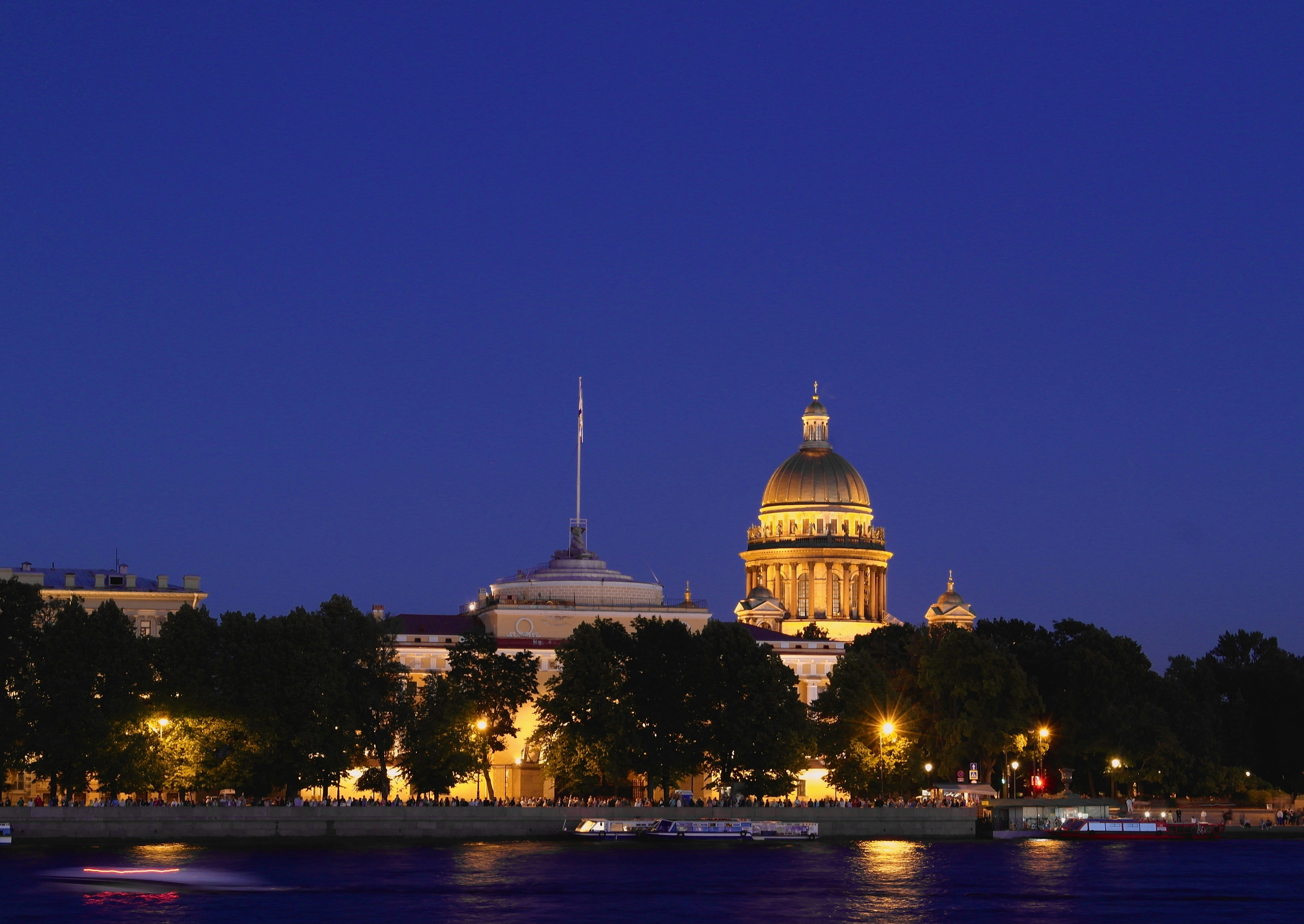 Golden Dome Illuminates the Neva: Nighttime Skyline of Saint Isaac's Cathedral