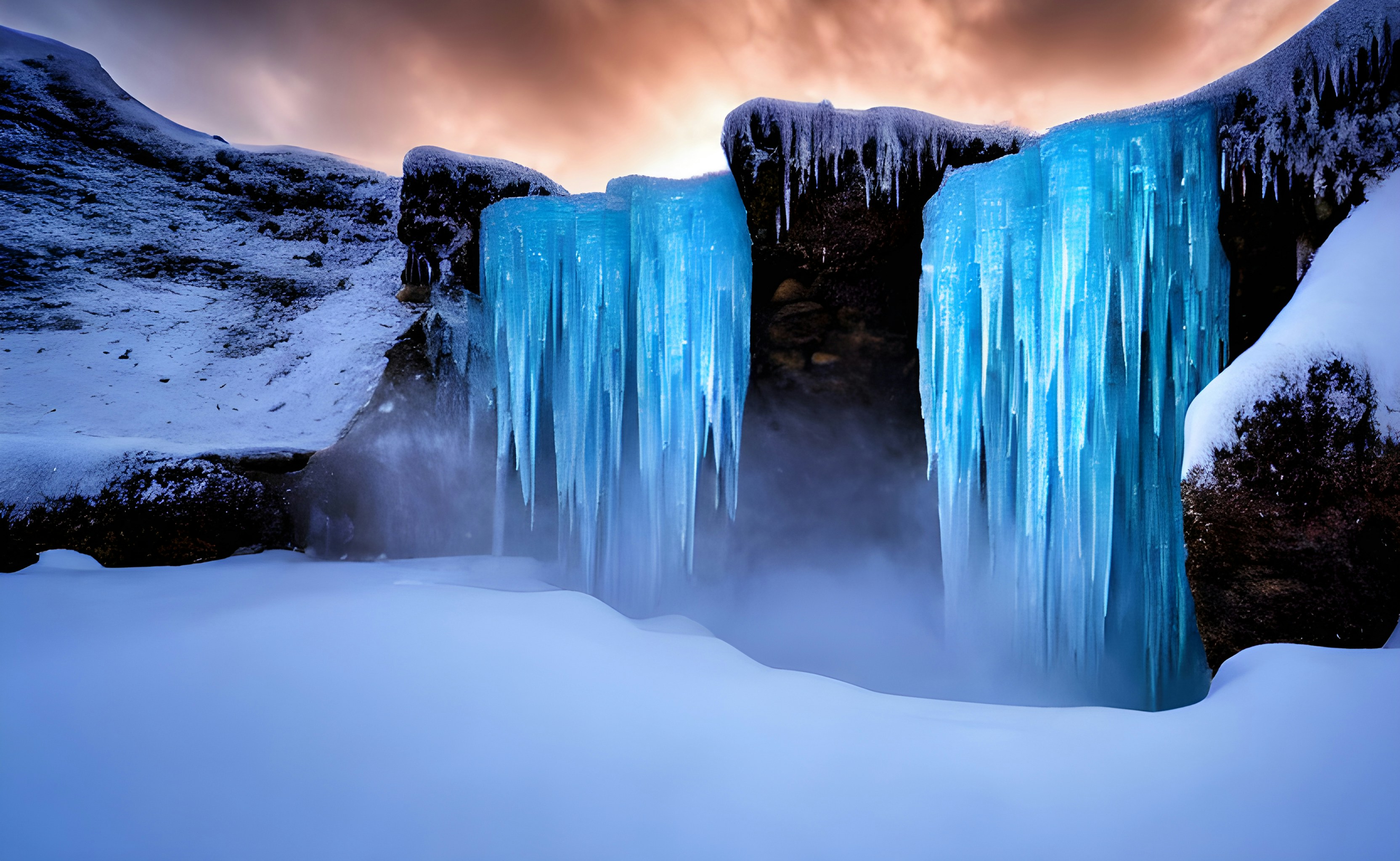 A group of waterfalls in a snowy place photo – Free Nature Image on ...