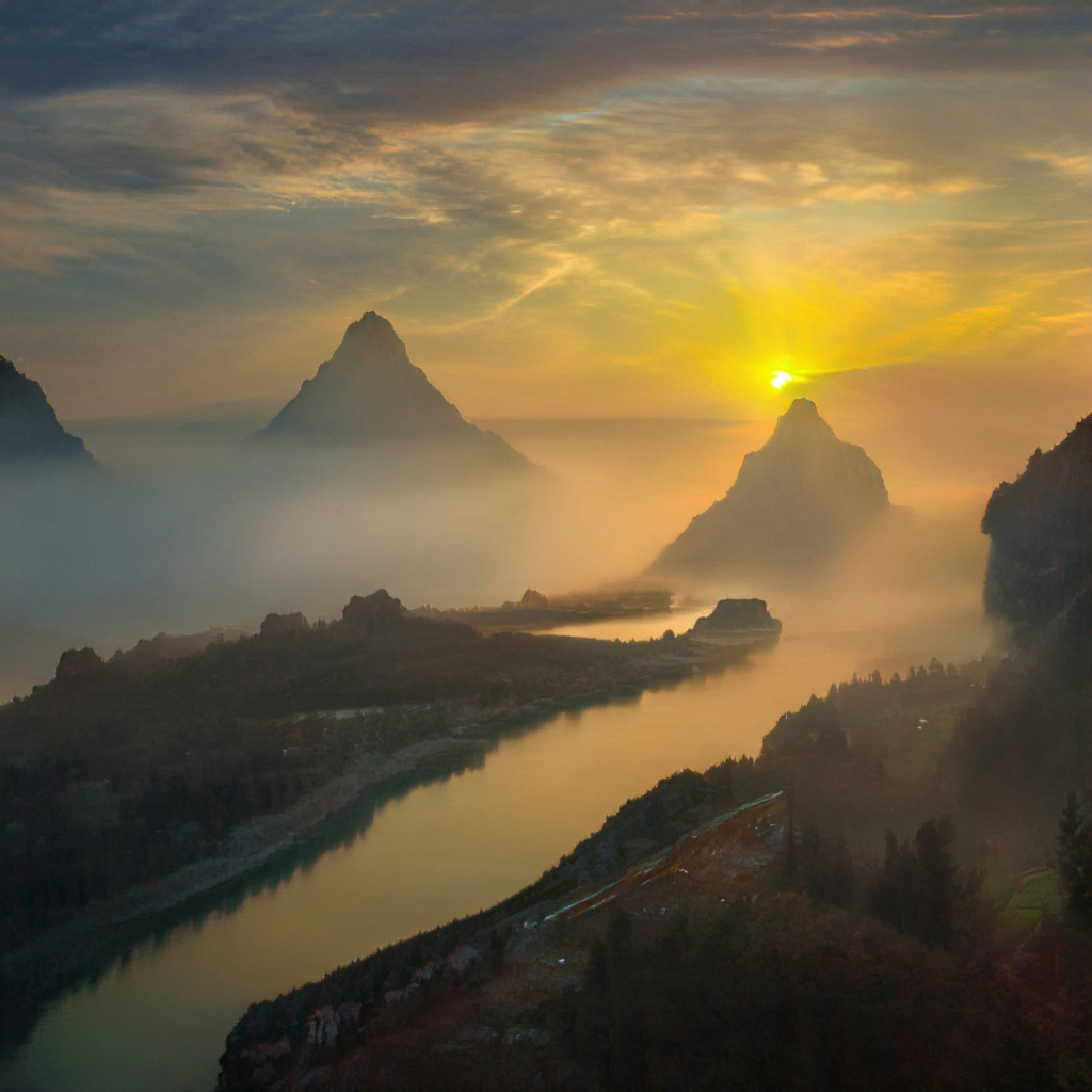 A landscape with a body of water and mountains in the back photo – Free ...