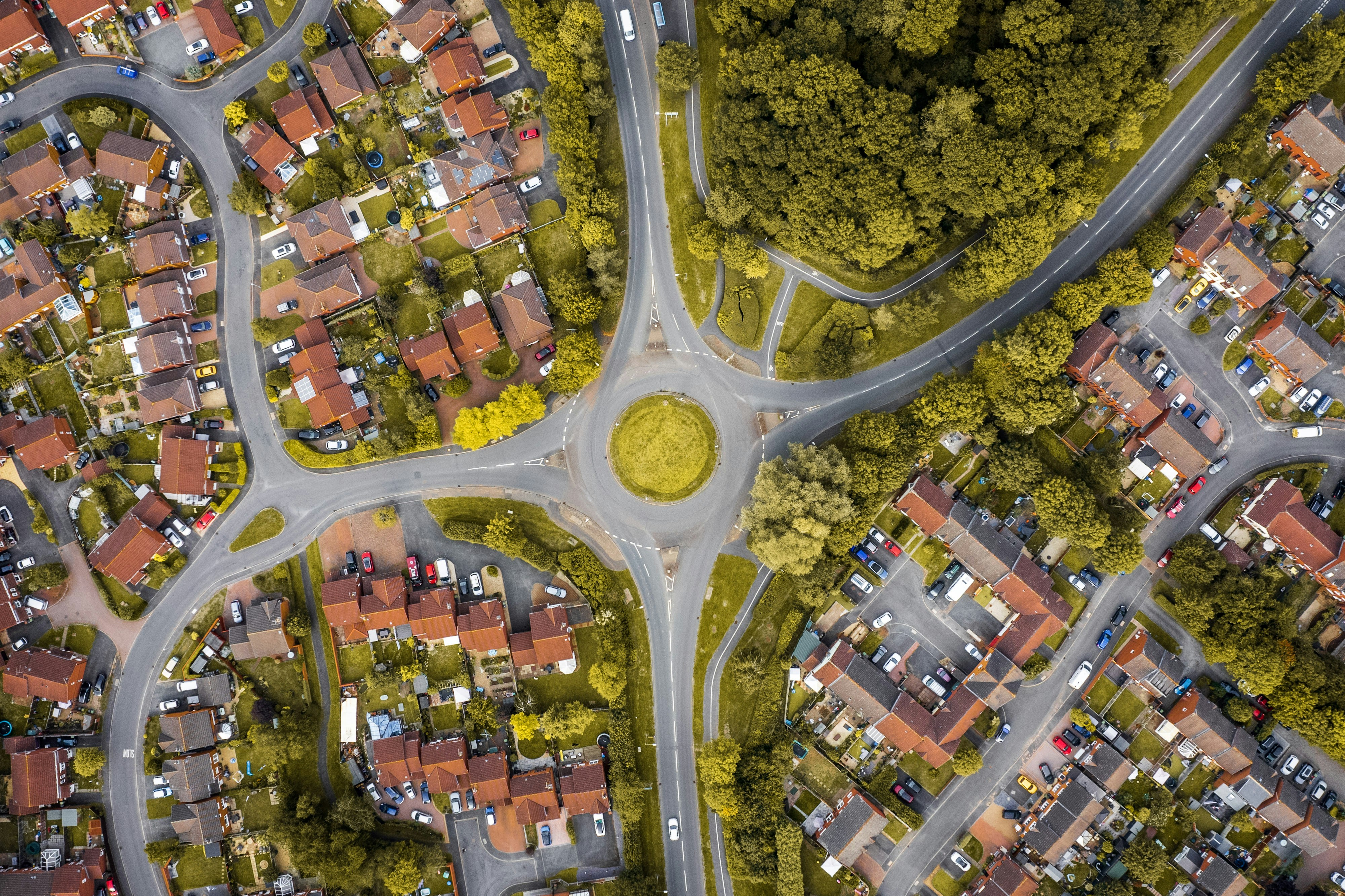 Yellow Heart at the Center of a Suburban Roundabout
