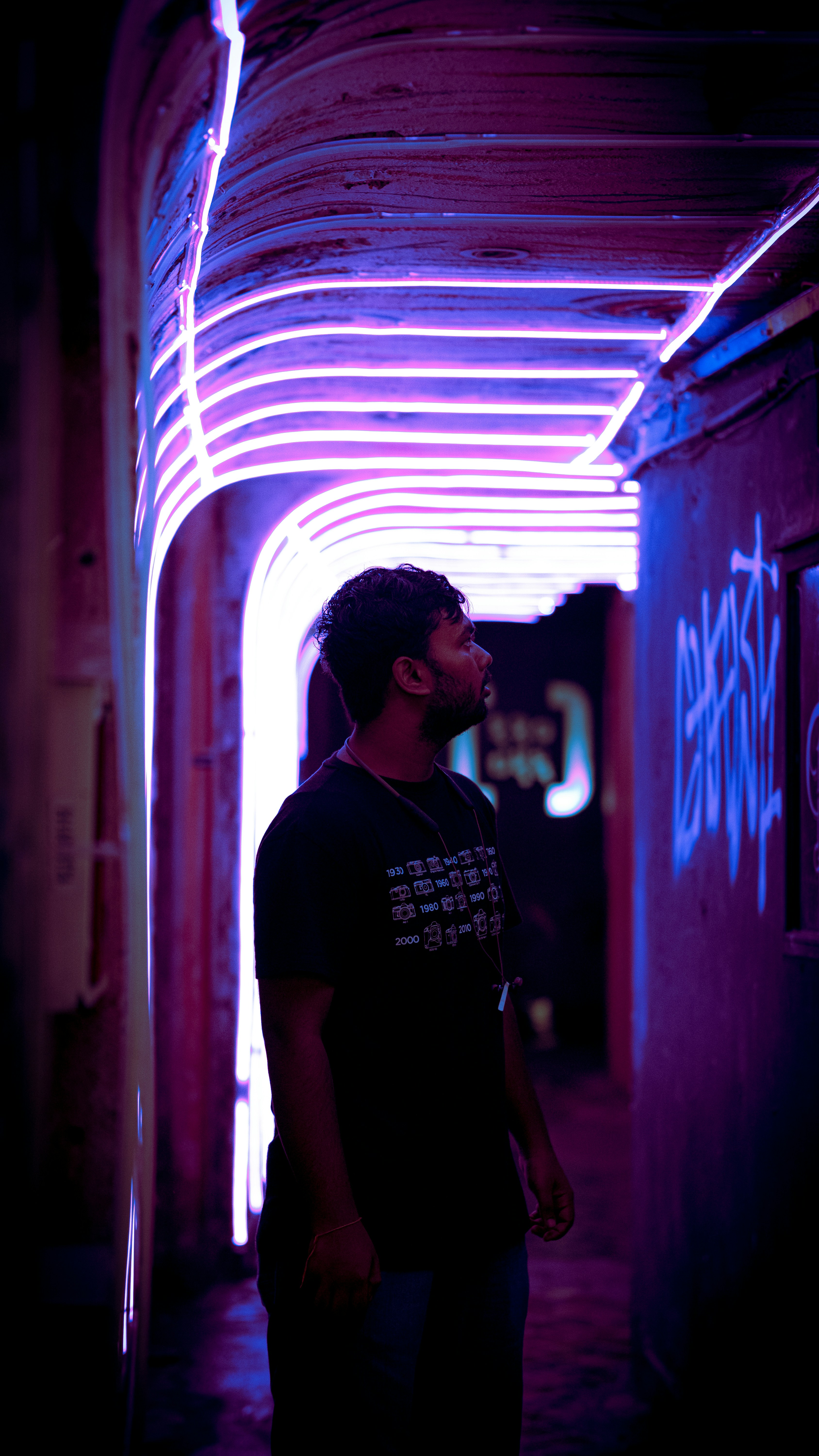 Neon Arches, Quiet Portrait: Violet Alley Study