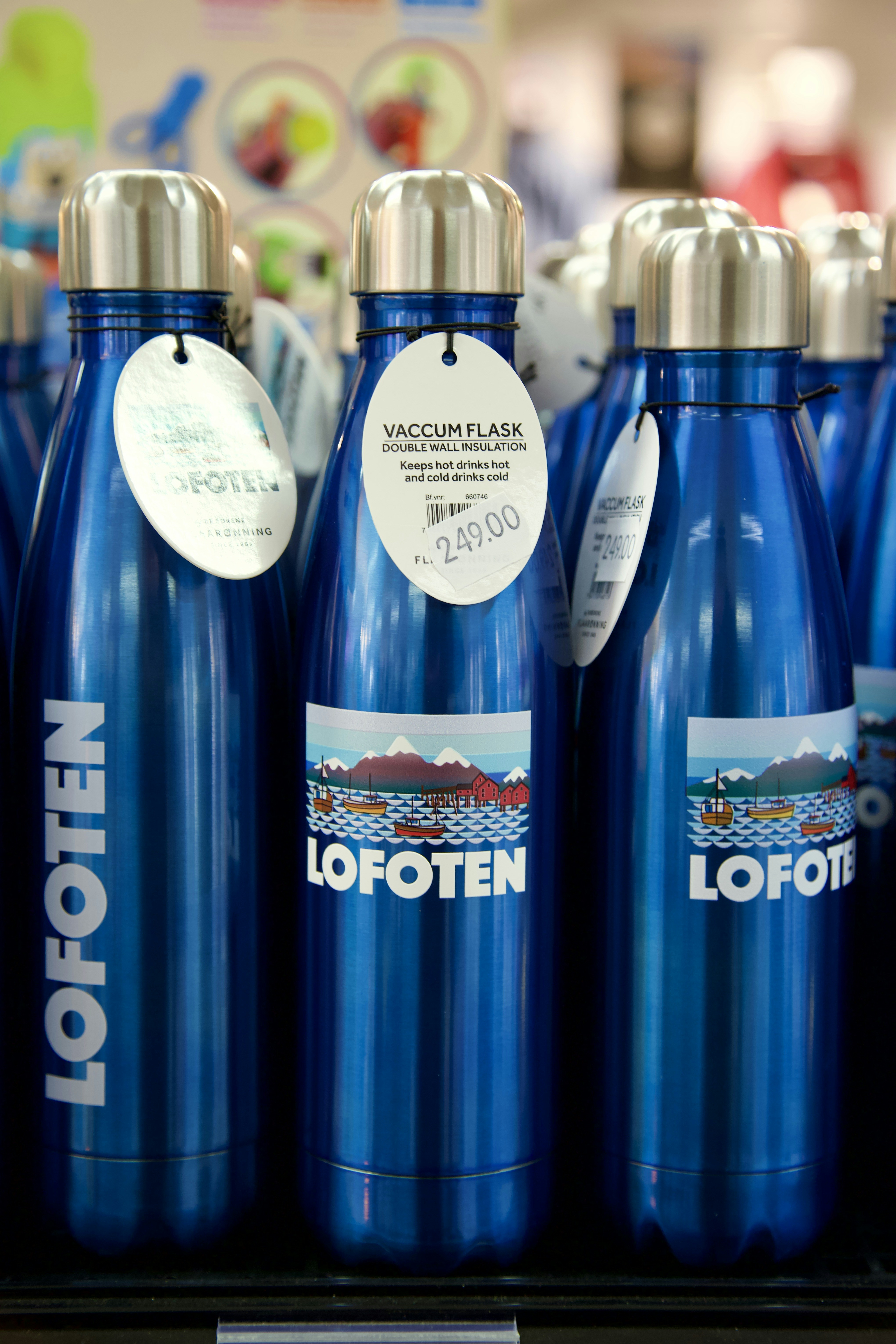 Blue Vessels of Adventure: Loften Water Bottles on Display