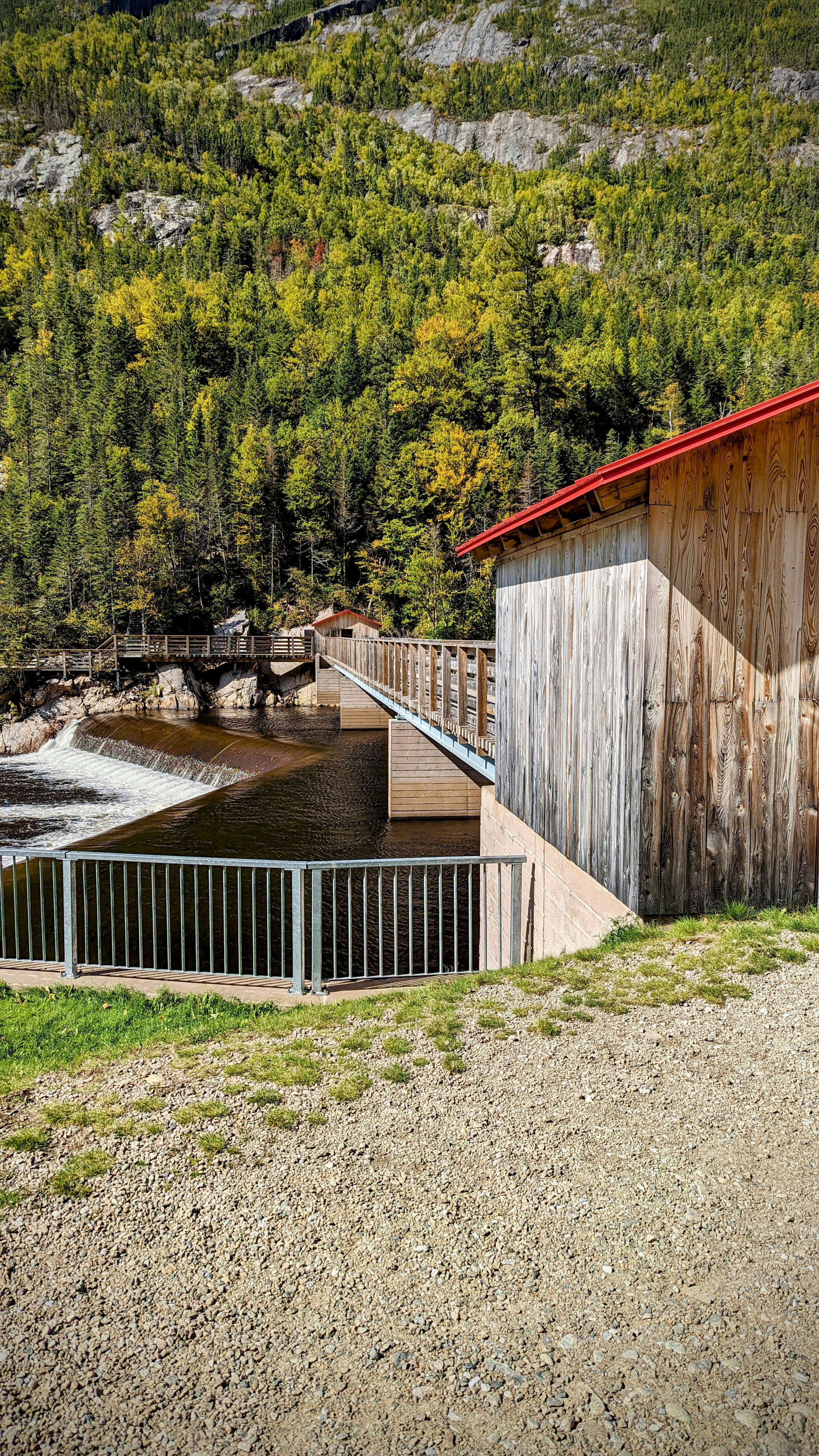Autumn Serenity at the River Dam Crossing