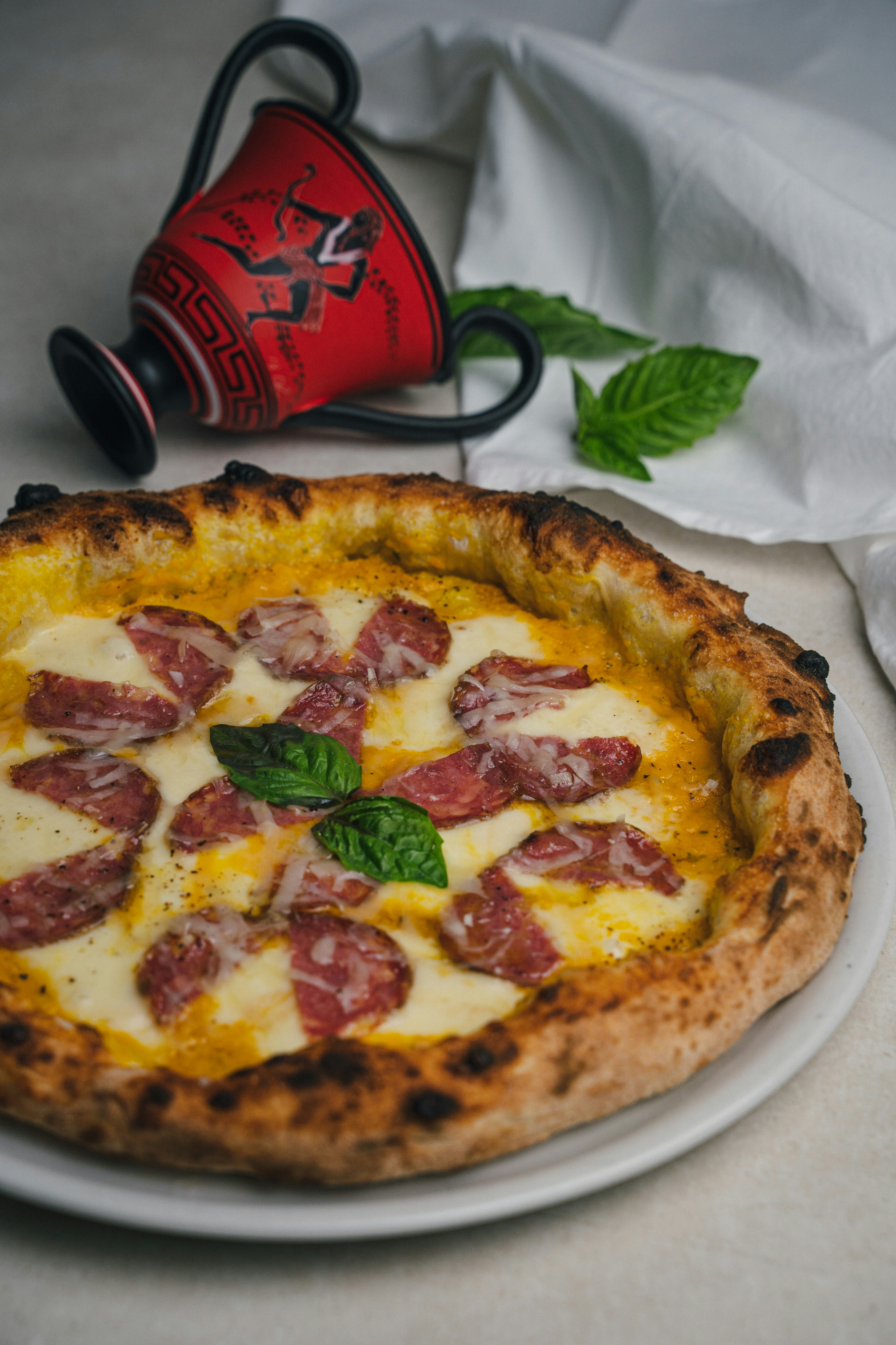 a pizza with cheese and toppings