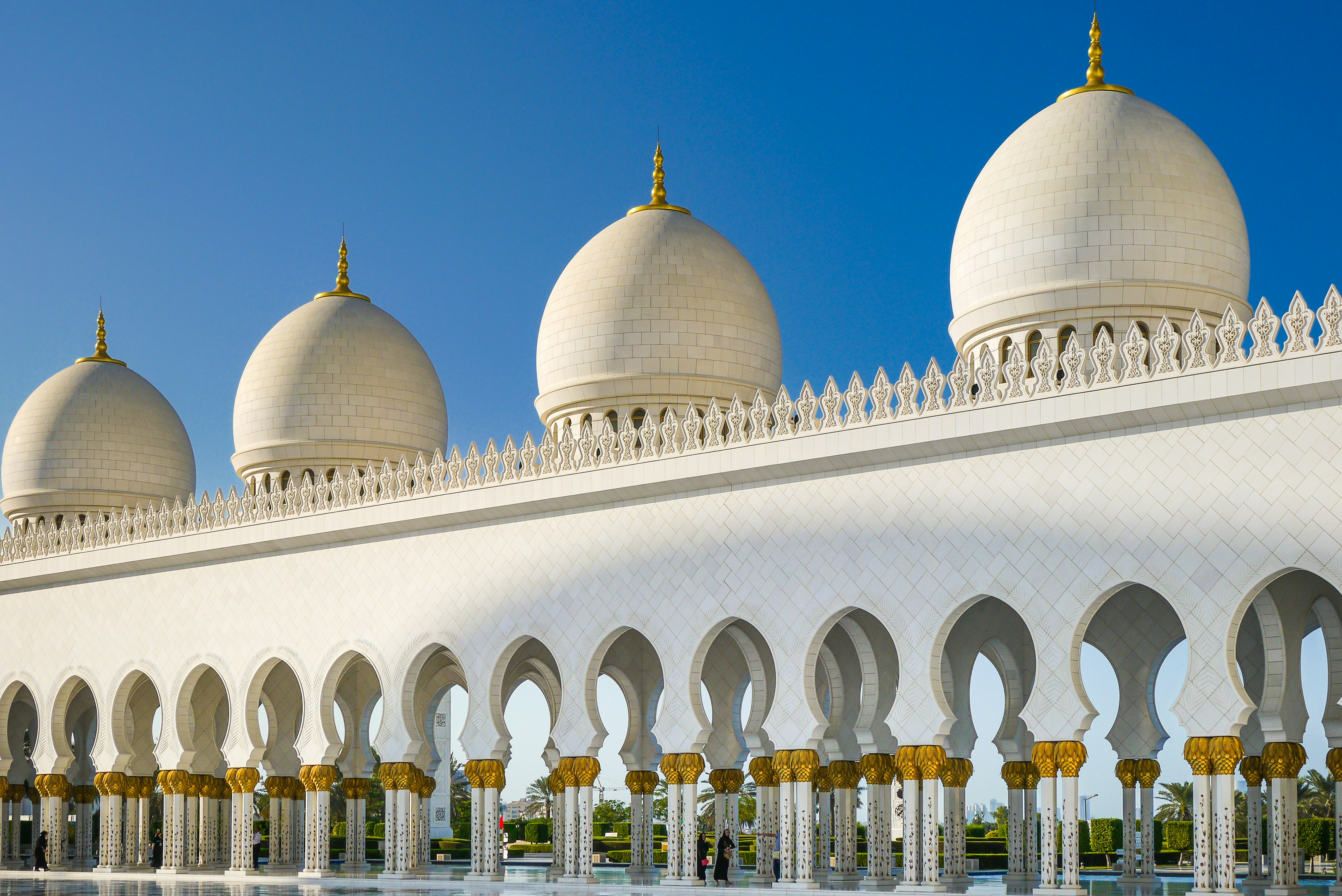 Un grand bâtiment blanc avec des toits en forme de dôme avec la mosquée ...