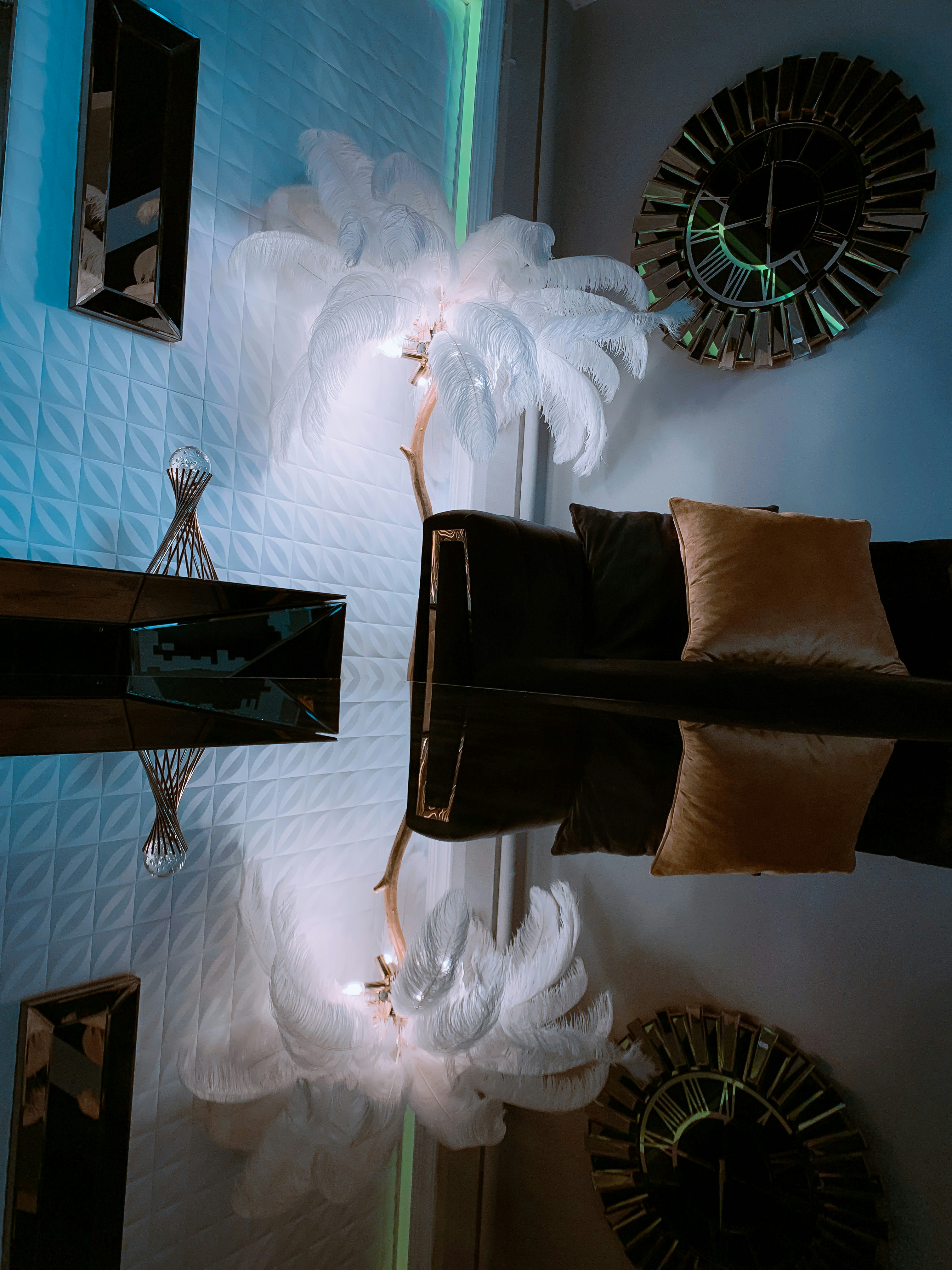 Feathered Neon: White Palm in a Blue Velvet Lounge