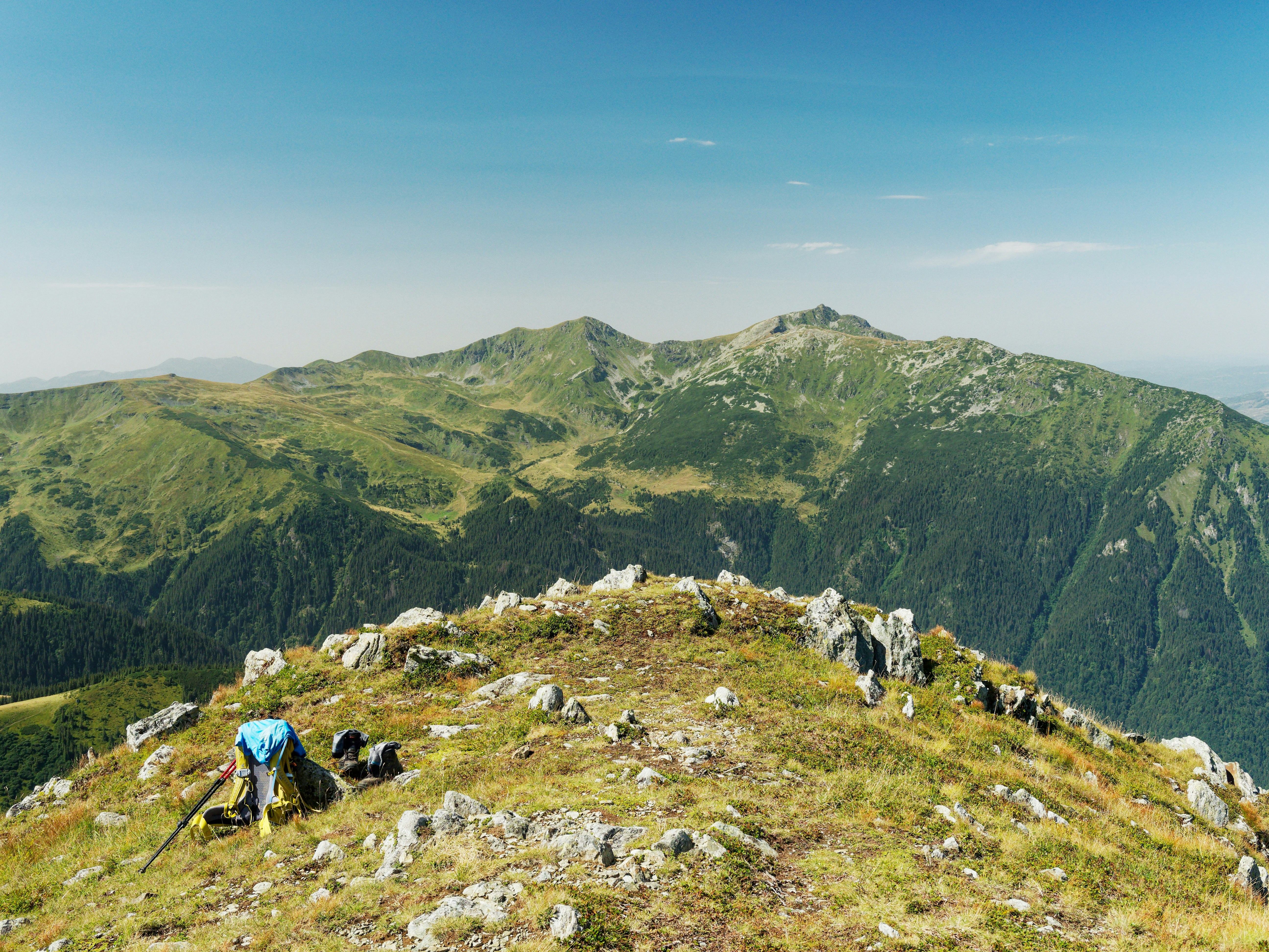 a person hiking on a mountain