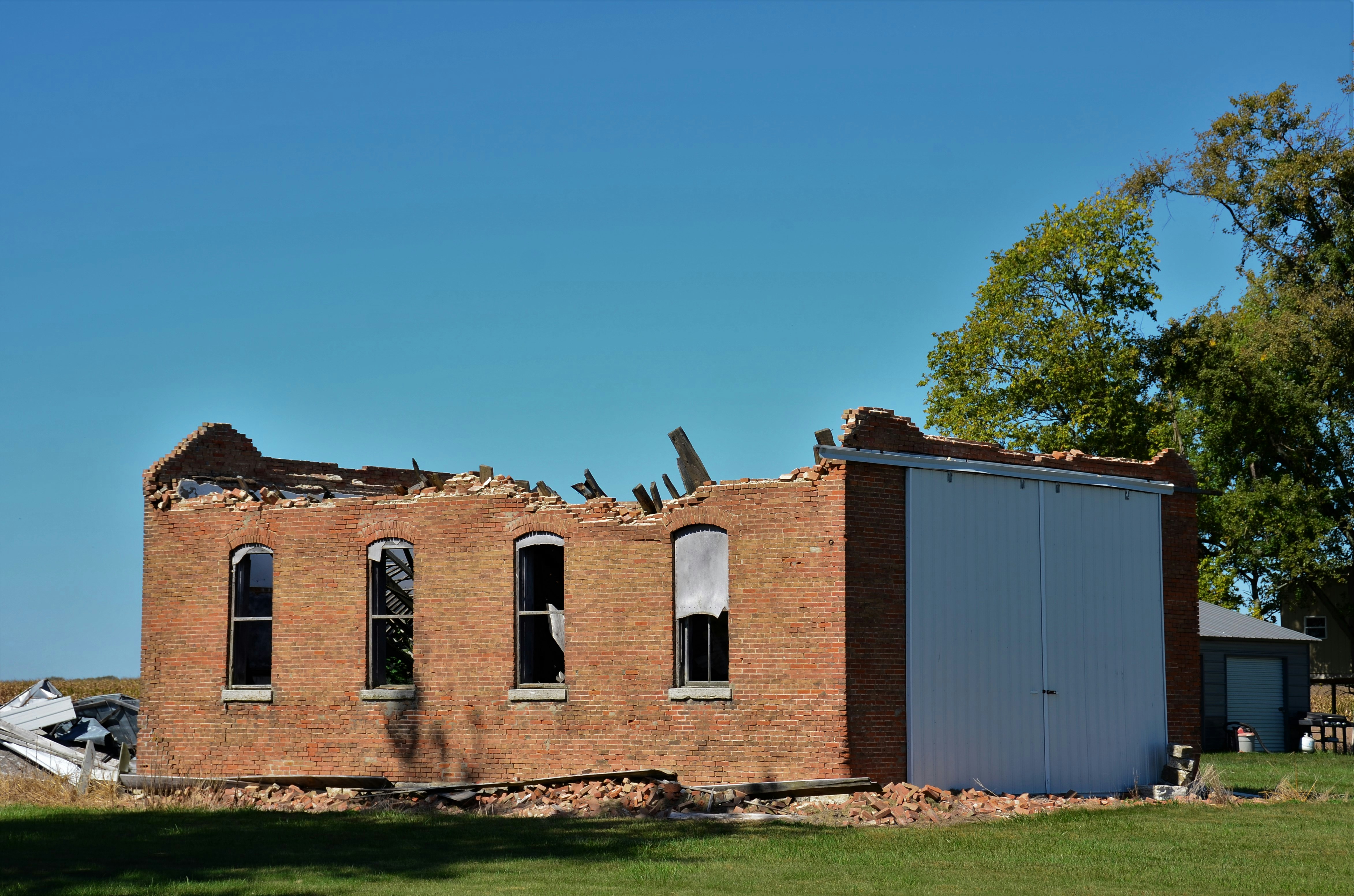 Old Red brick Church/School house missing the roof