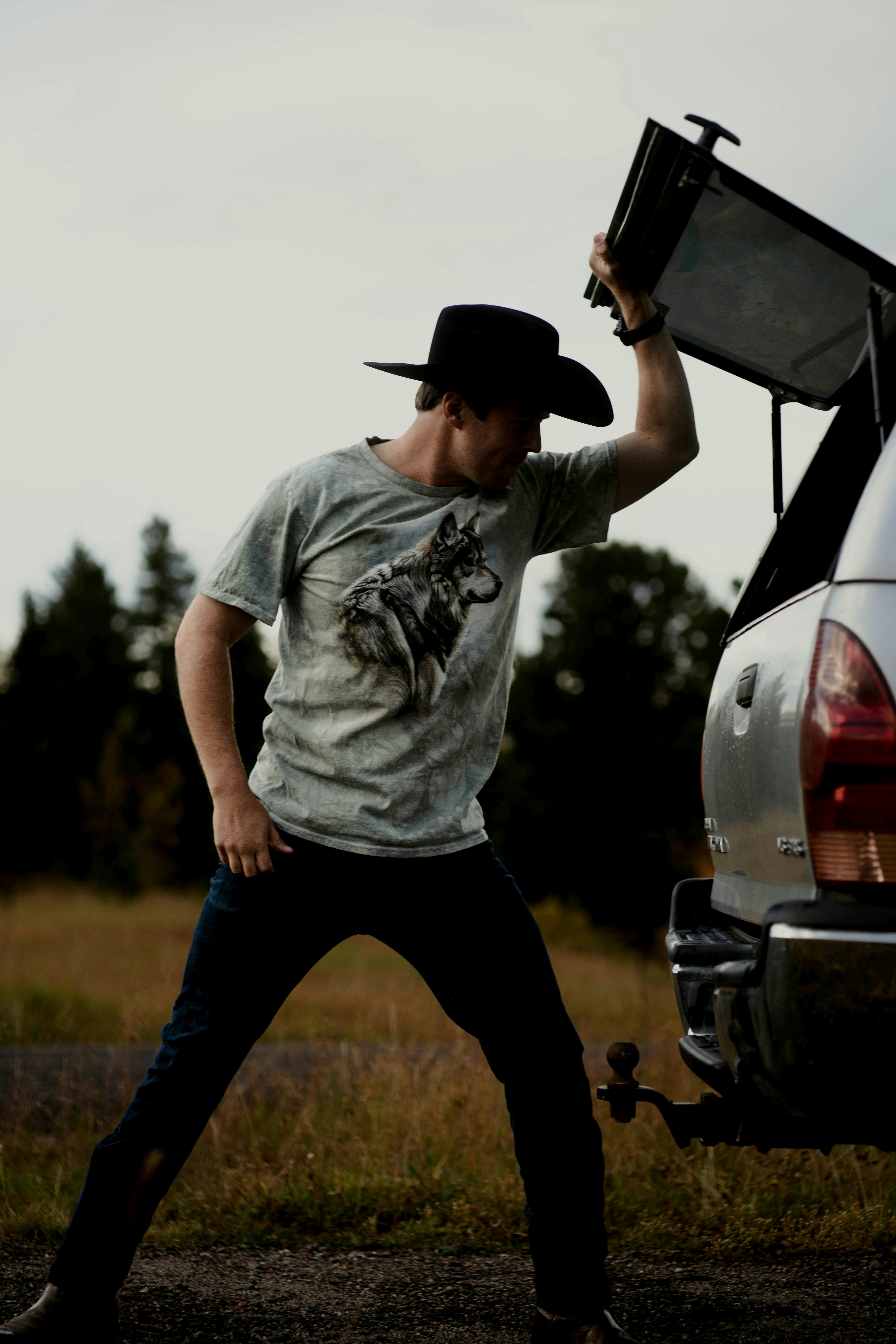 Cowboy with Chest-High Lift: Staging a Tailgate Moment