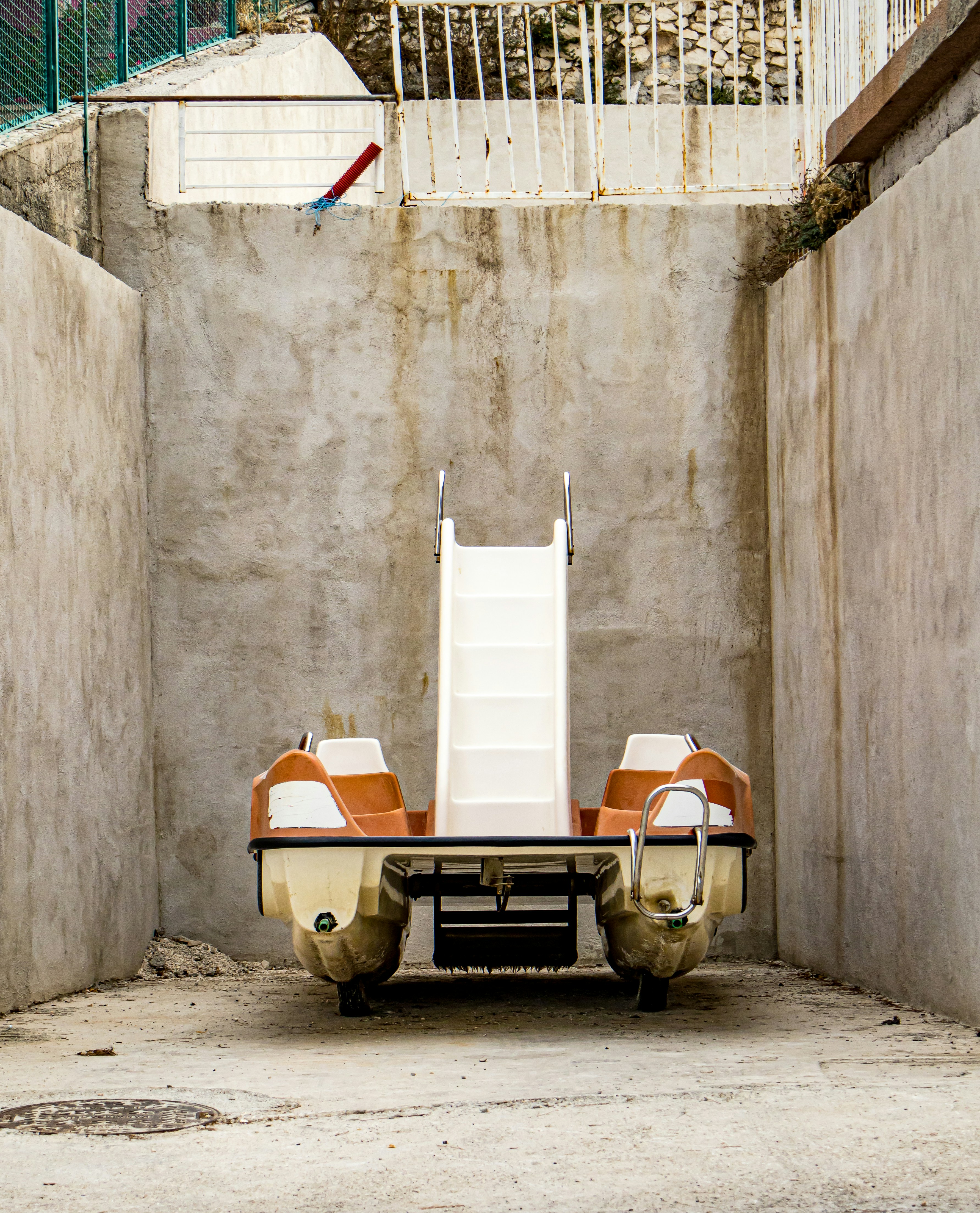 a cart with a white door