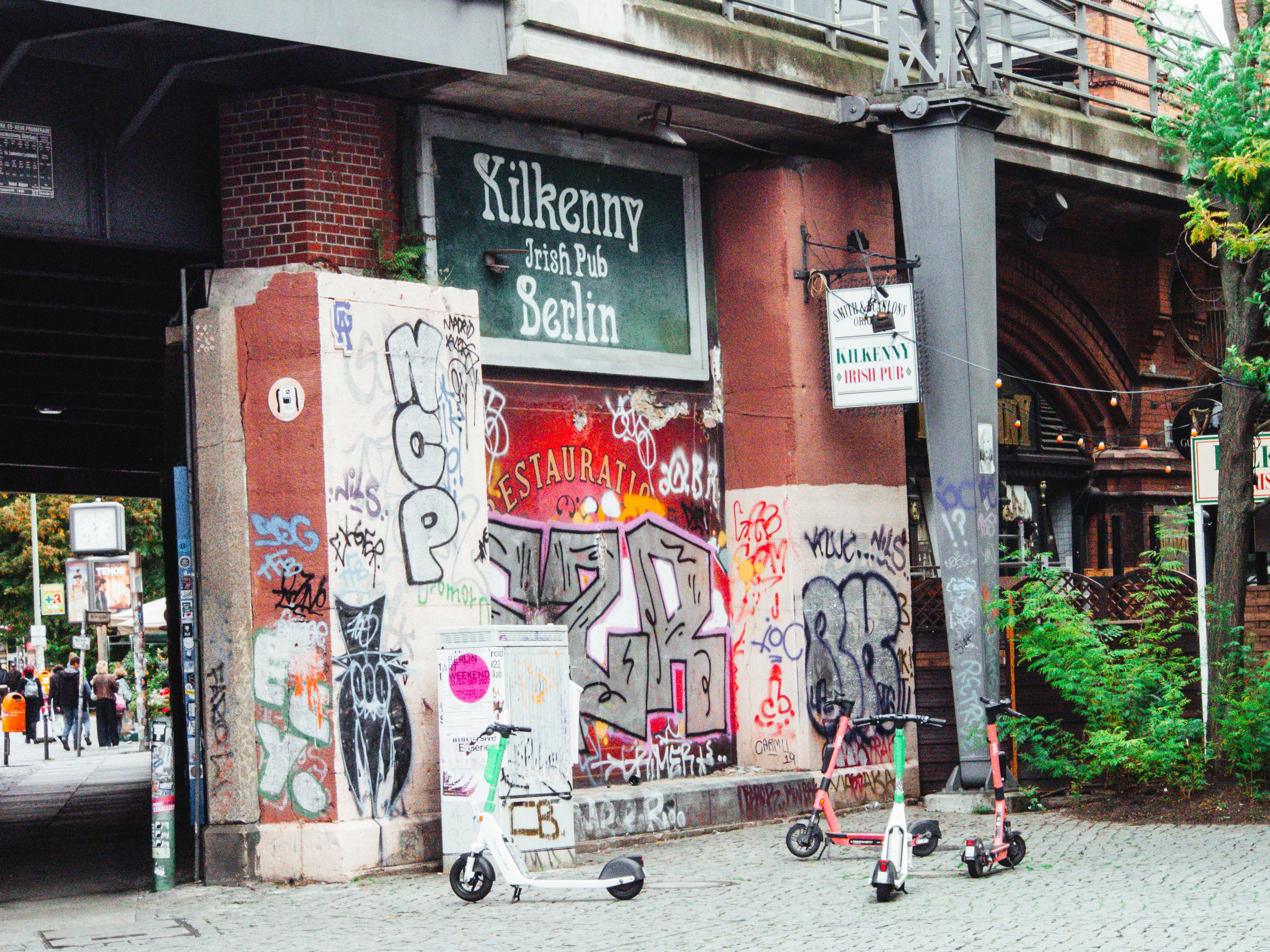 Graffiti-Blanketed Facade of Kilkenny Irish Pub in Berlin