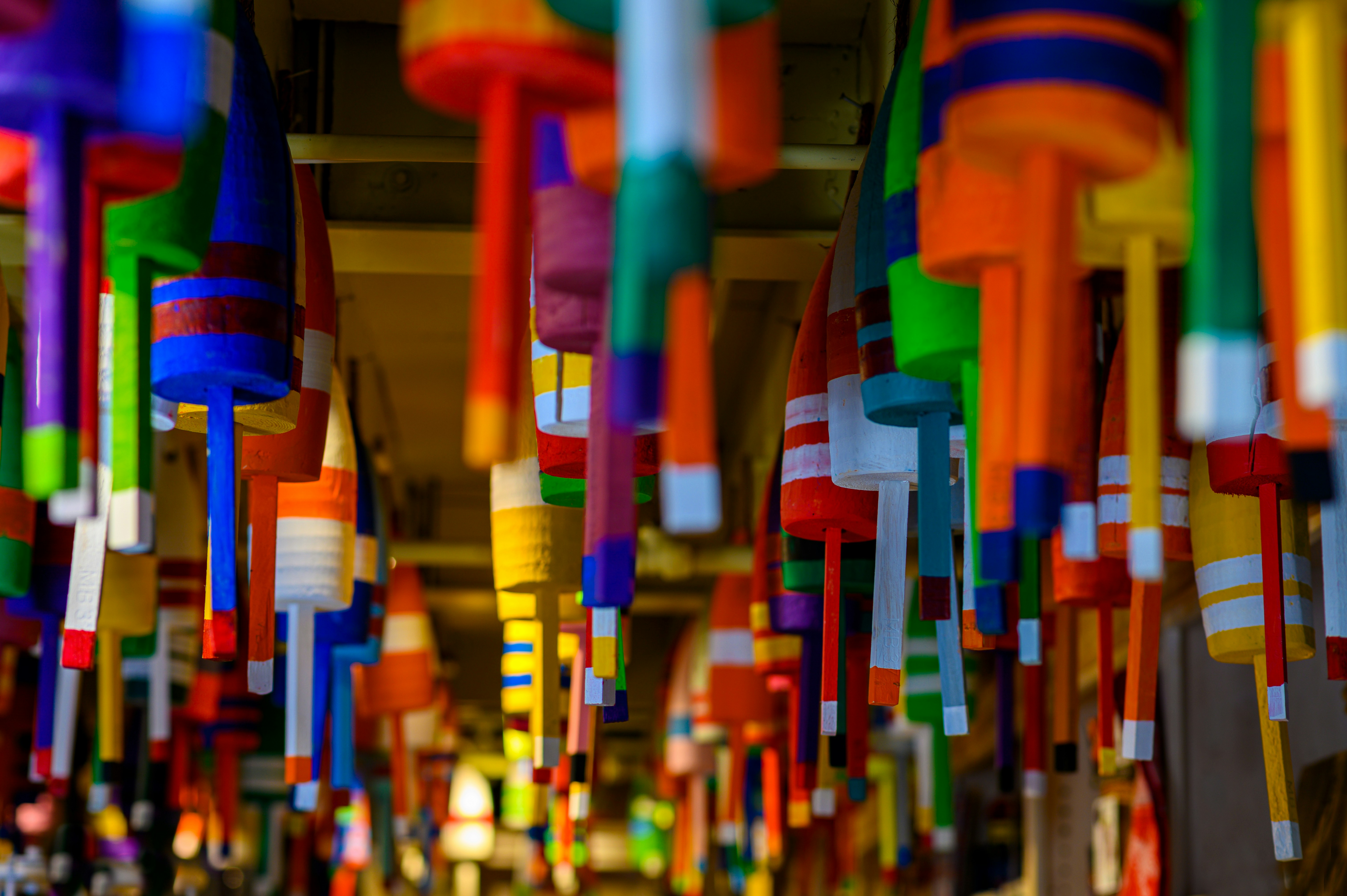 Aisle of Colorful Fabric Strips: A Corridor of Light