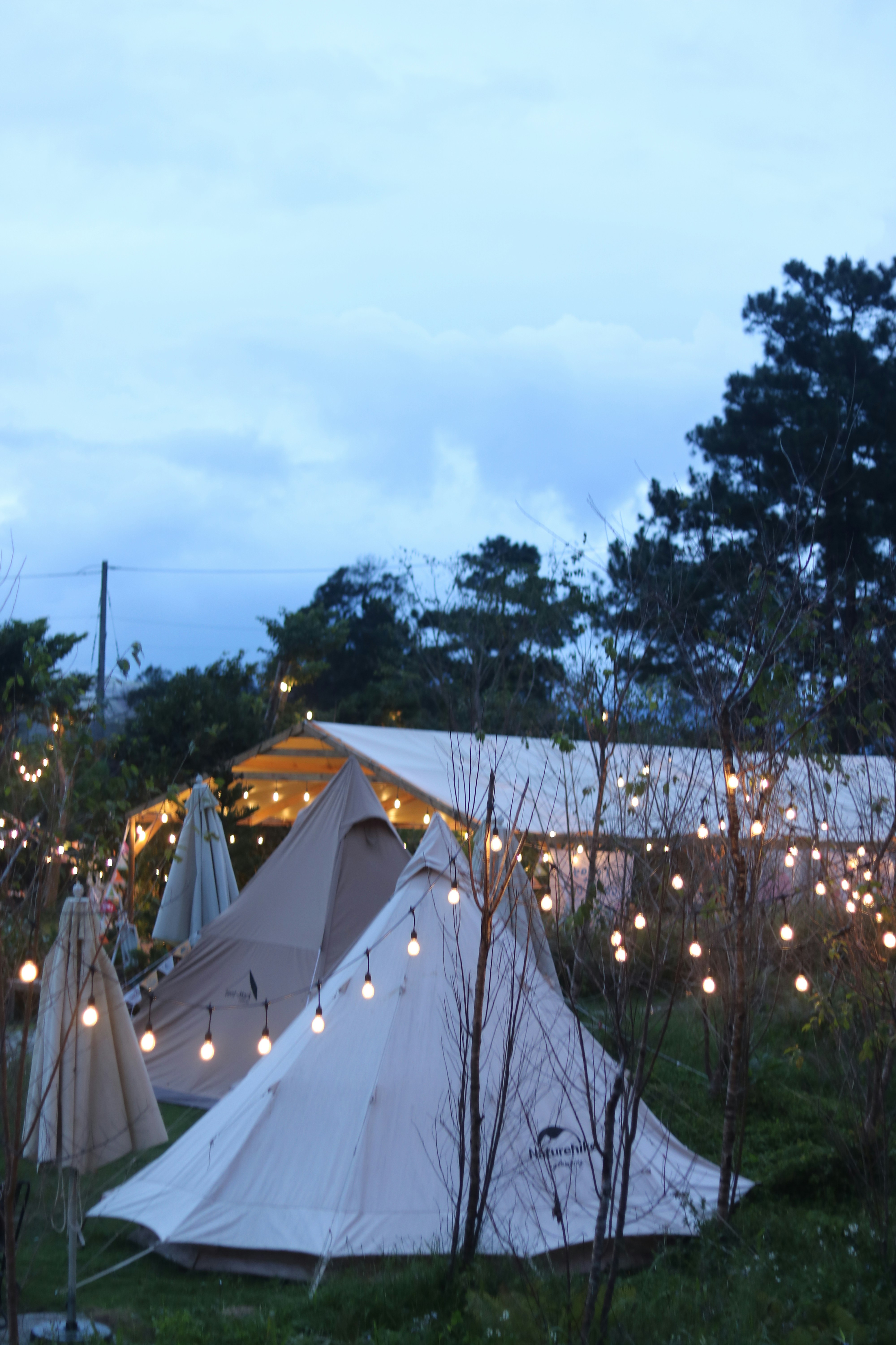 Twinkling Lanterns Above a Serene Tent Village