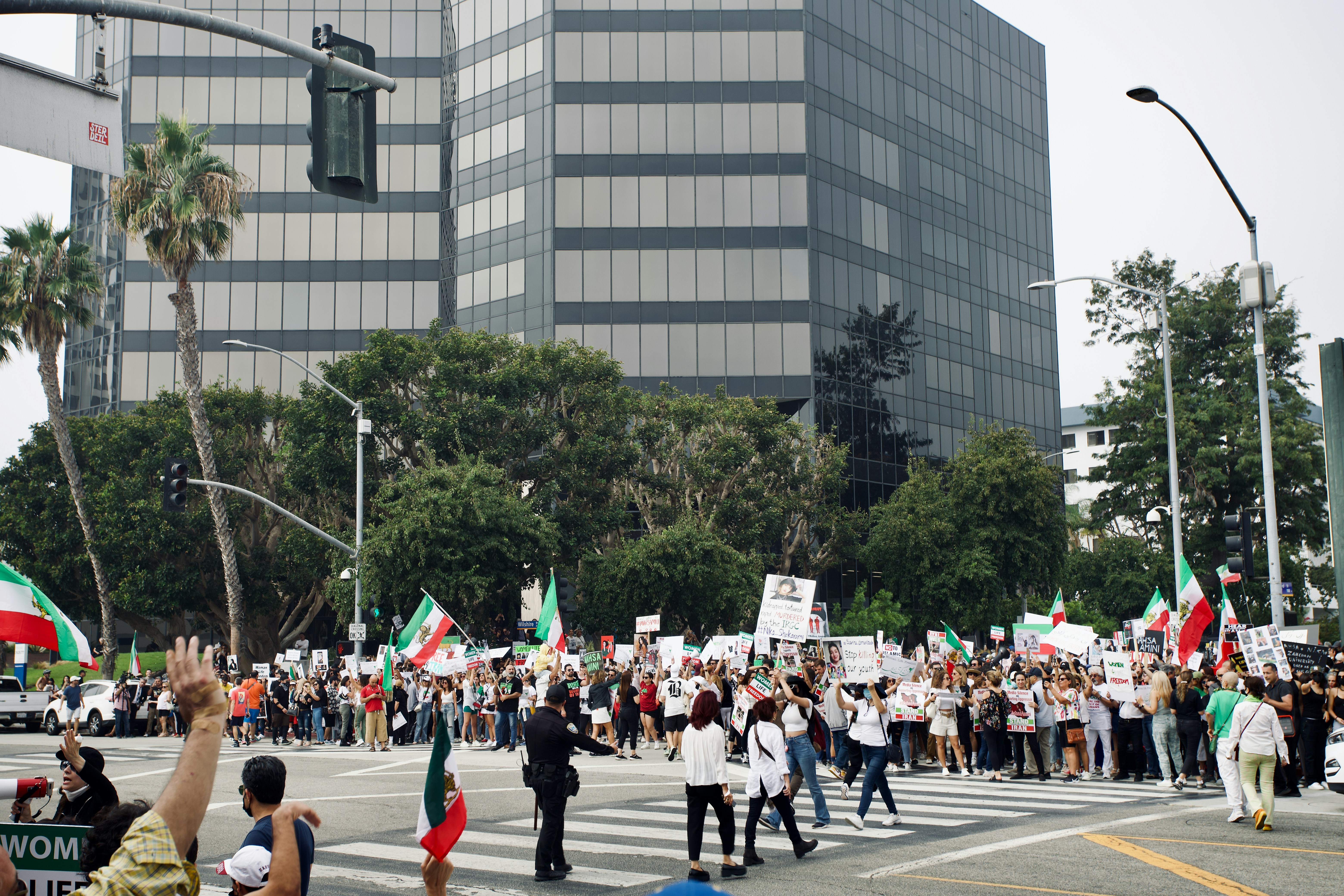 A large group of people marching in a street photo – Free Los angeles ...