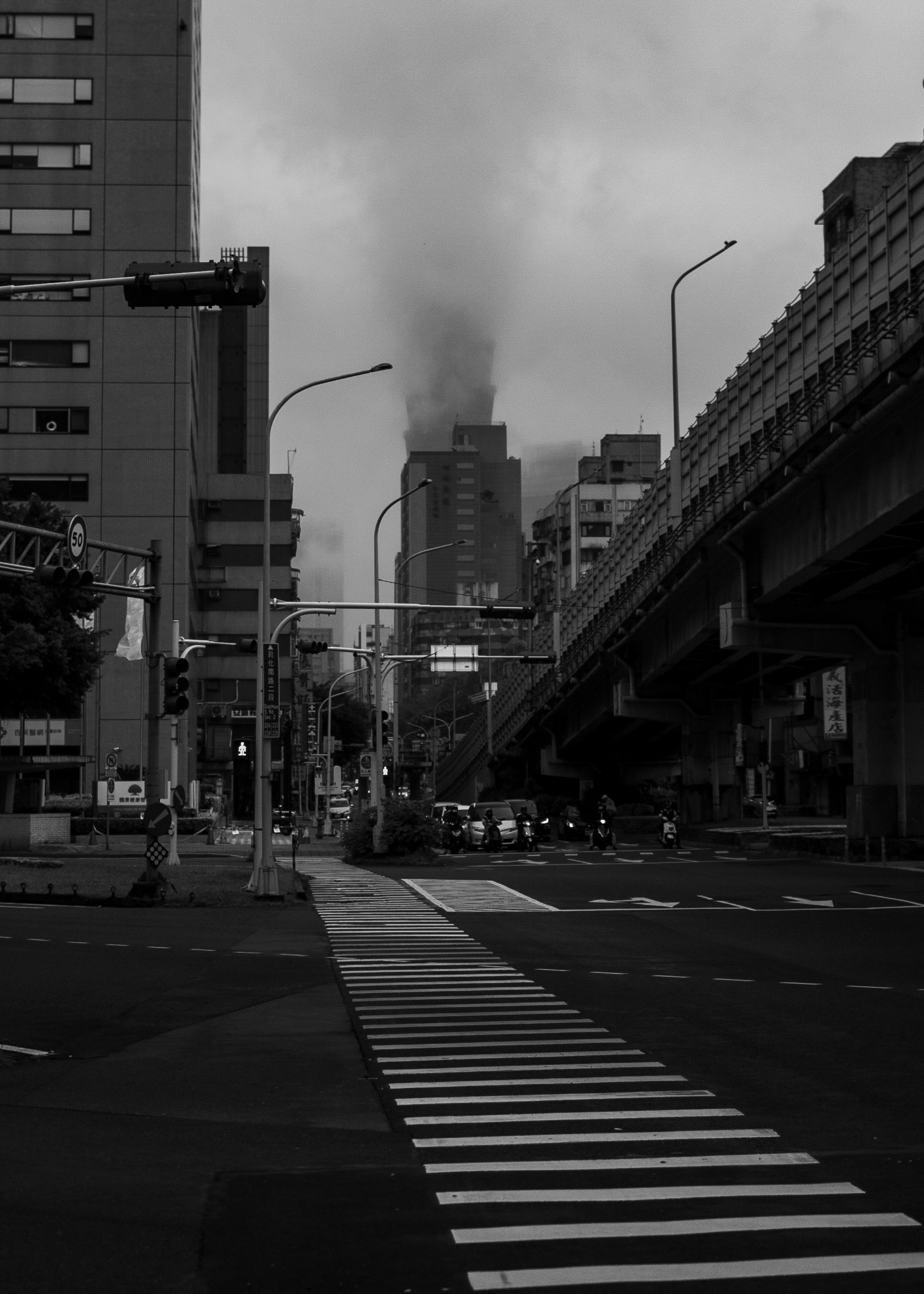 Distant Plume Over the City Canyon: A Crosswalk's Eye Toward Smoke
