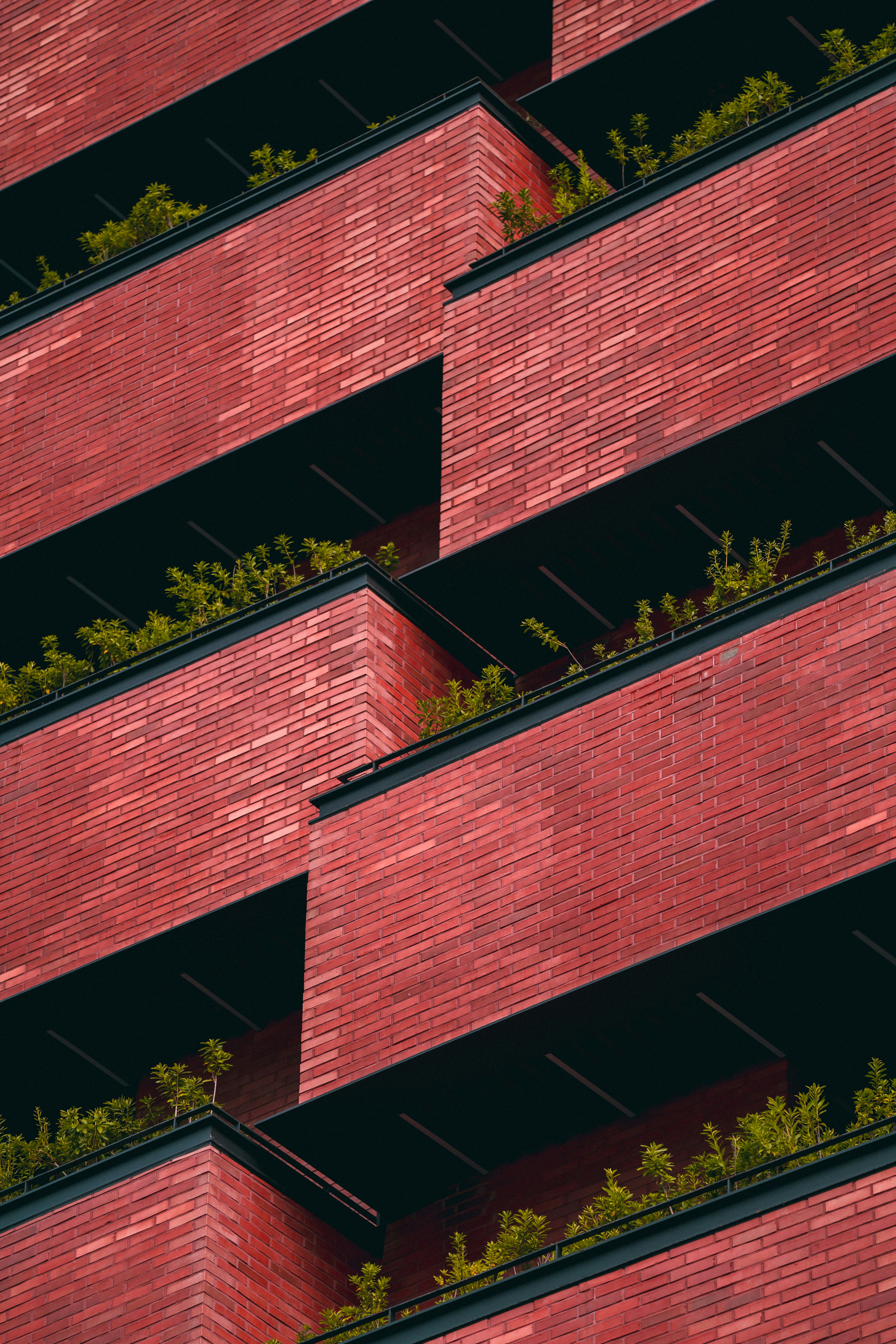 Diagonal Brick Terraces Bloom with Greenery