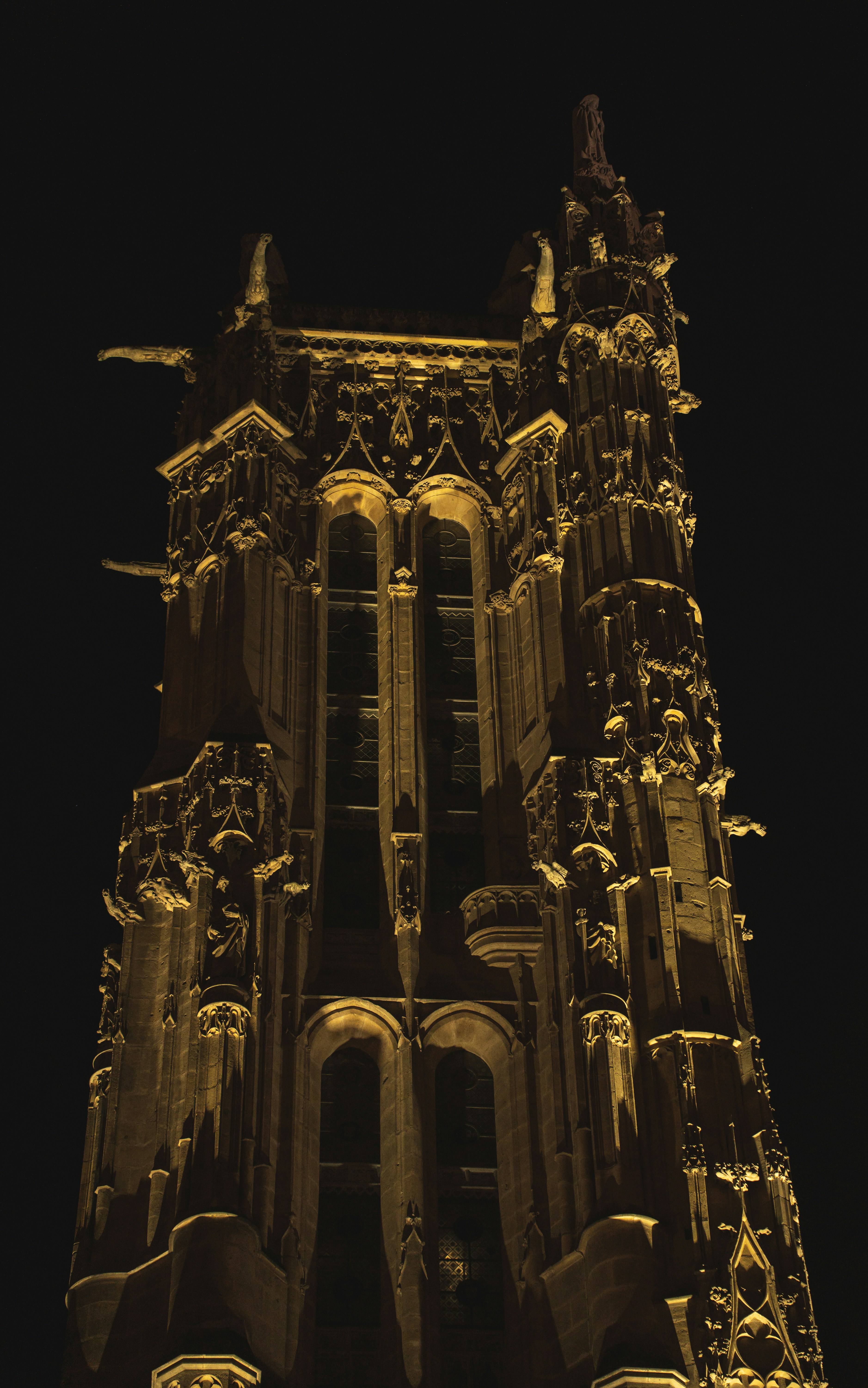 Amber Ascension: Night-time Gothic Cathedral Spire