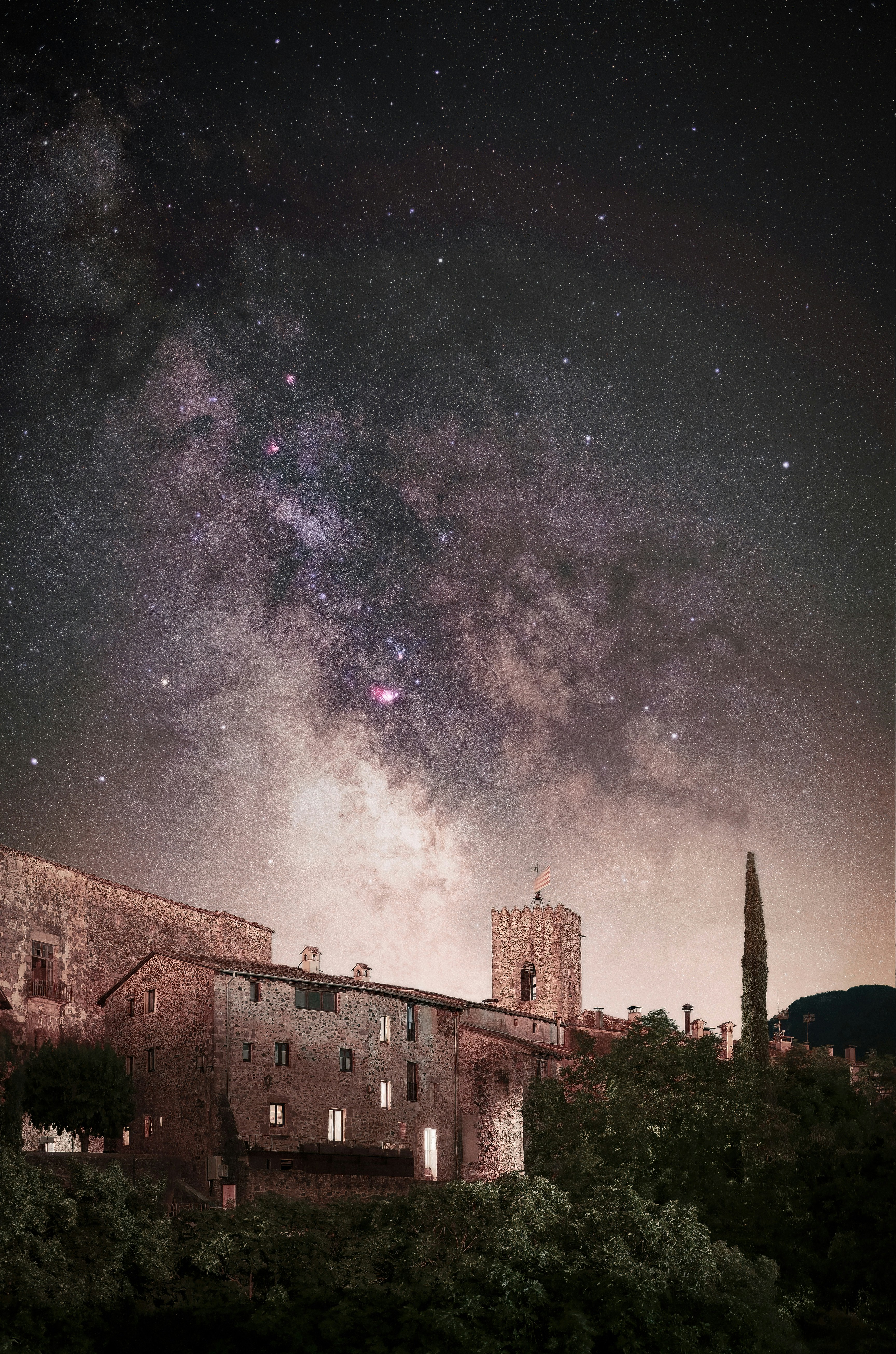 Milky Way Core Over a Medieval Stone Village