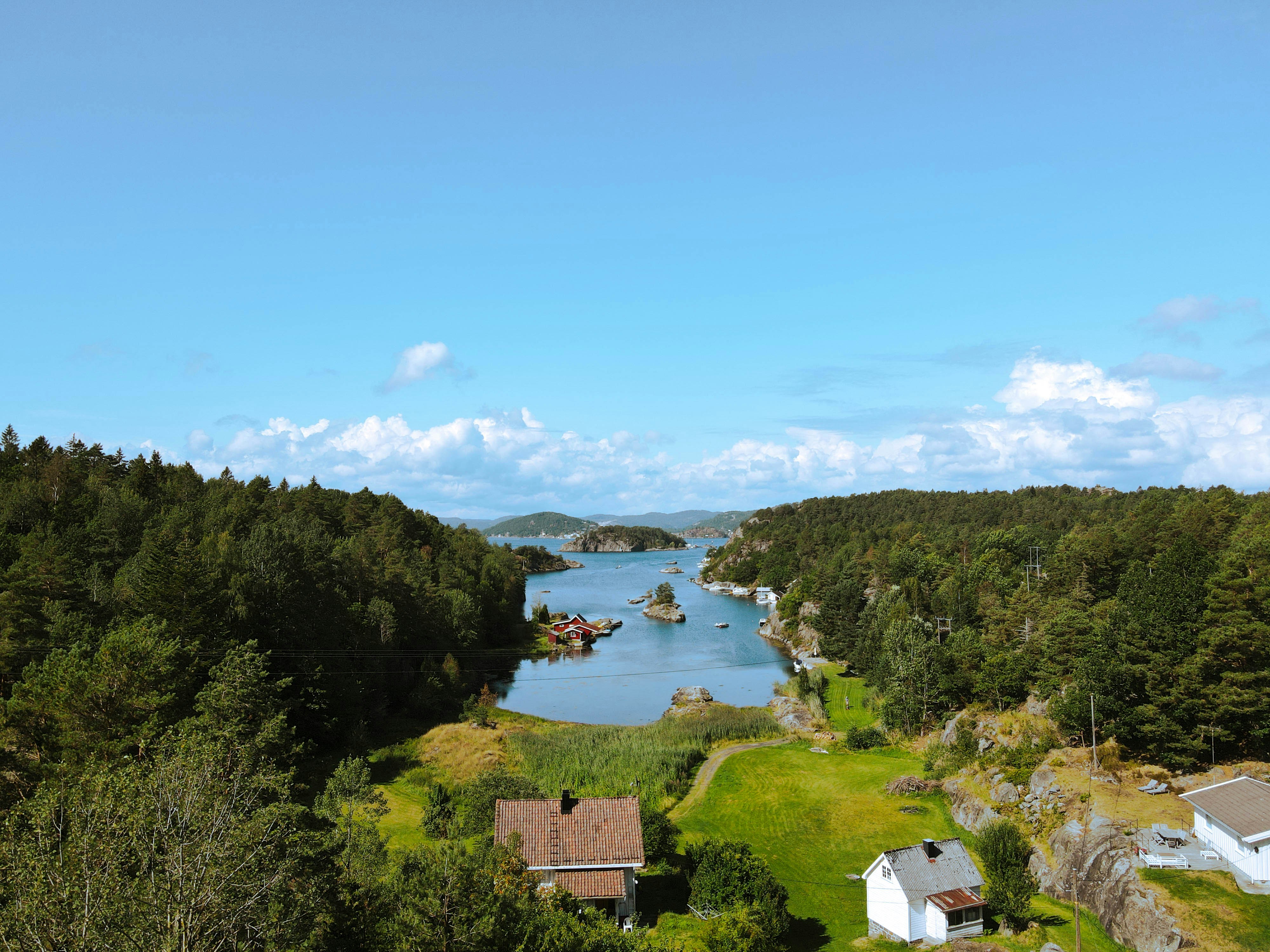 Quiet Peninsula Reach: Houses Framing a Serene Waterway