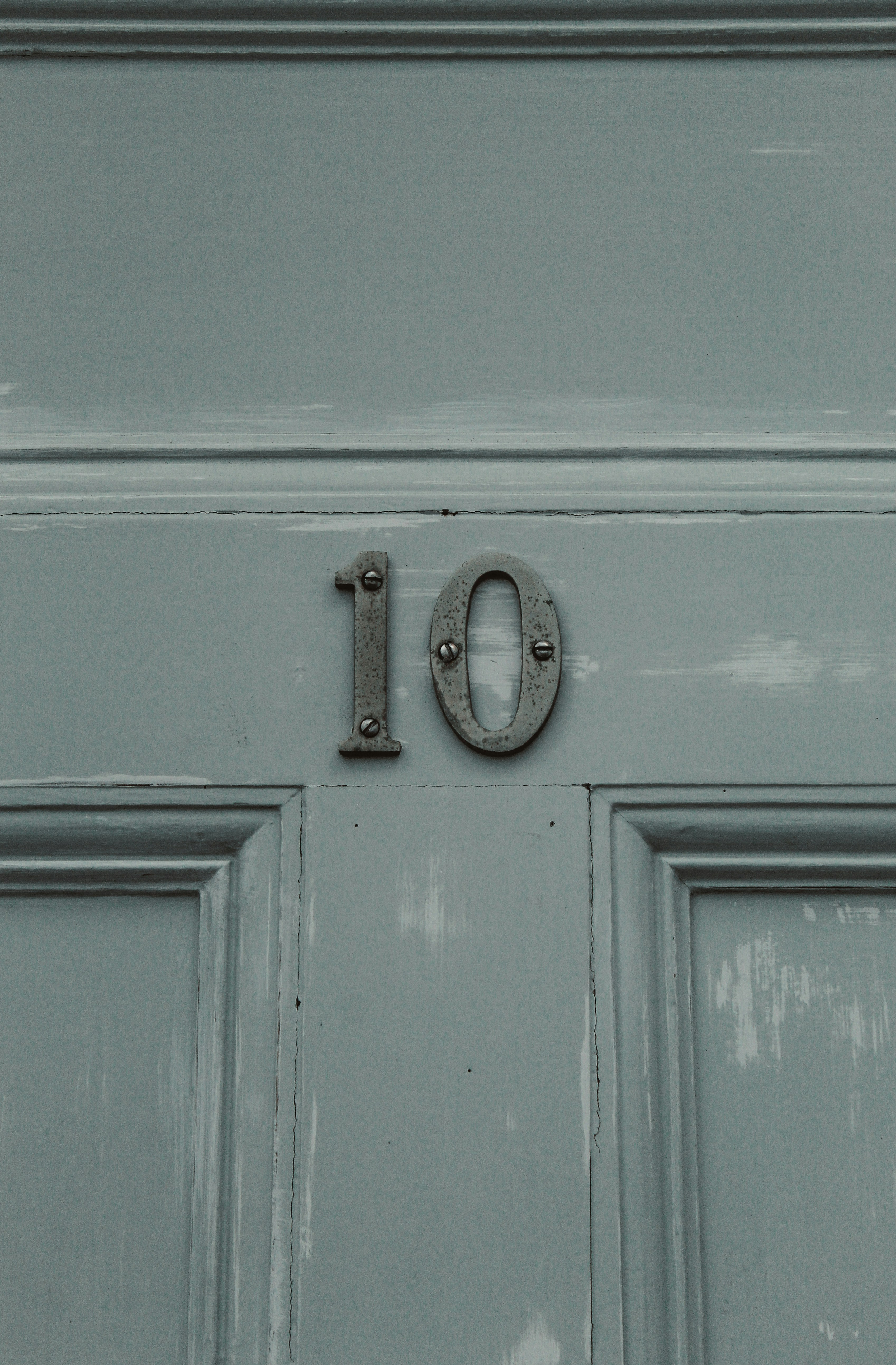 Door Number Ten: Weathered Teal Panel with Nickel Numeral