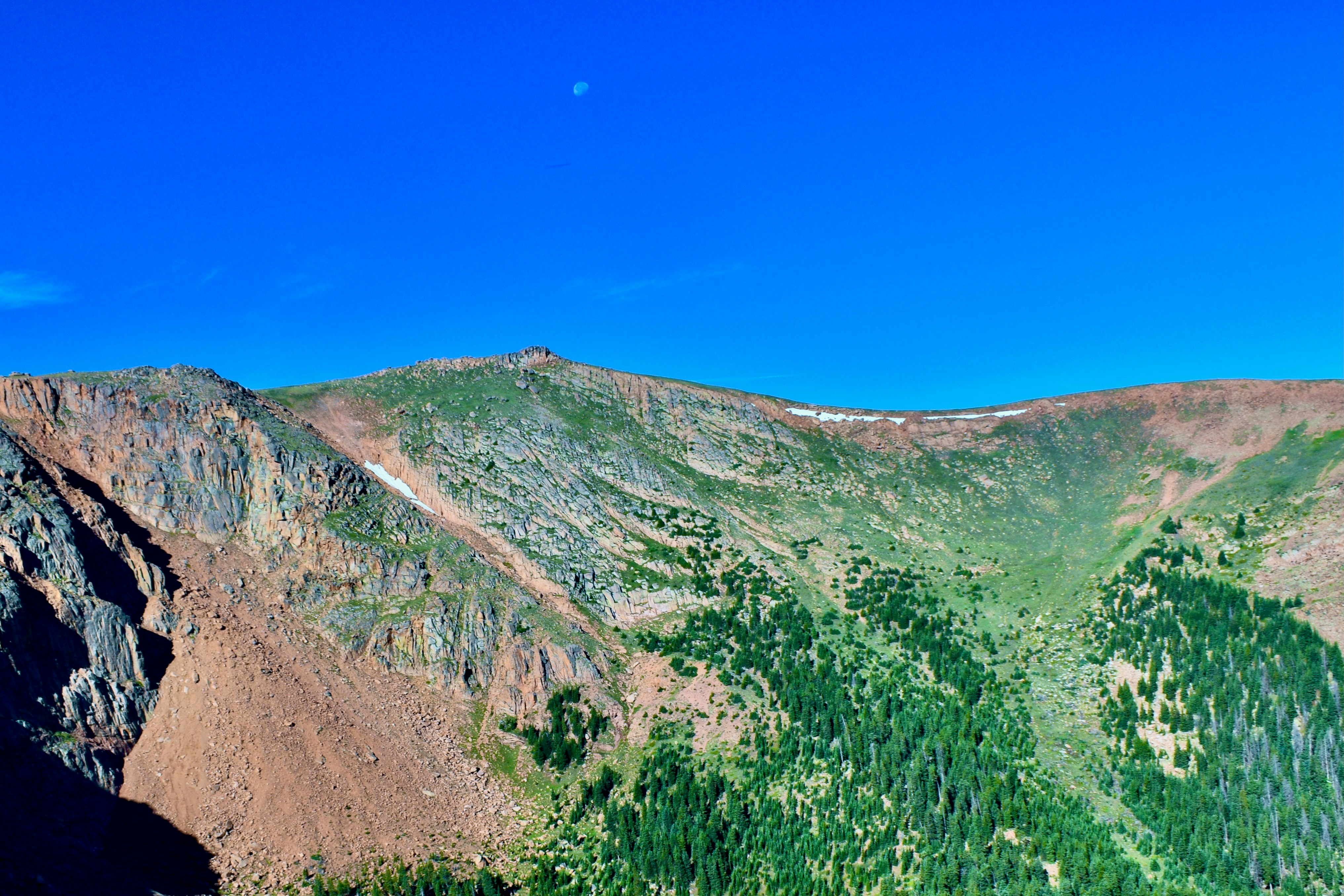 Ridge of Green: A Crater's Crown Under a Clear Blue Sky
