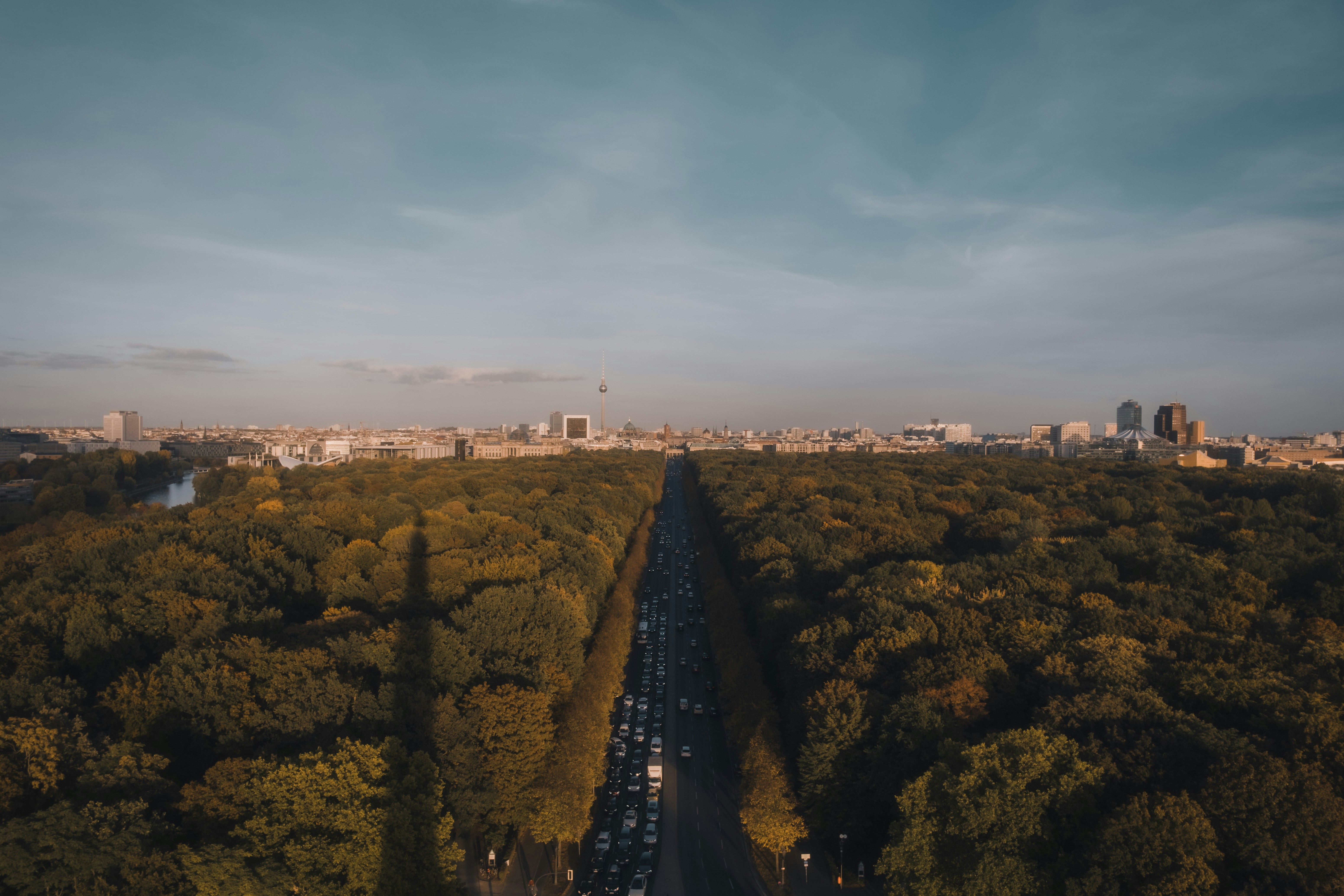 Berlin from above at sunset.
