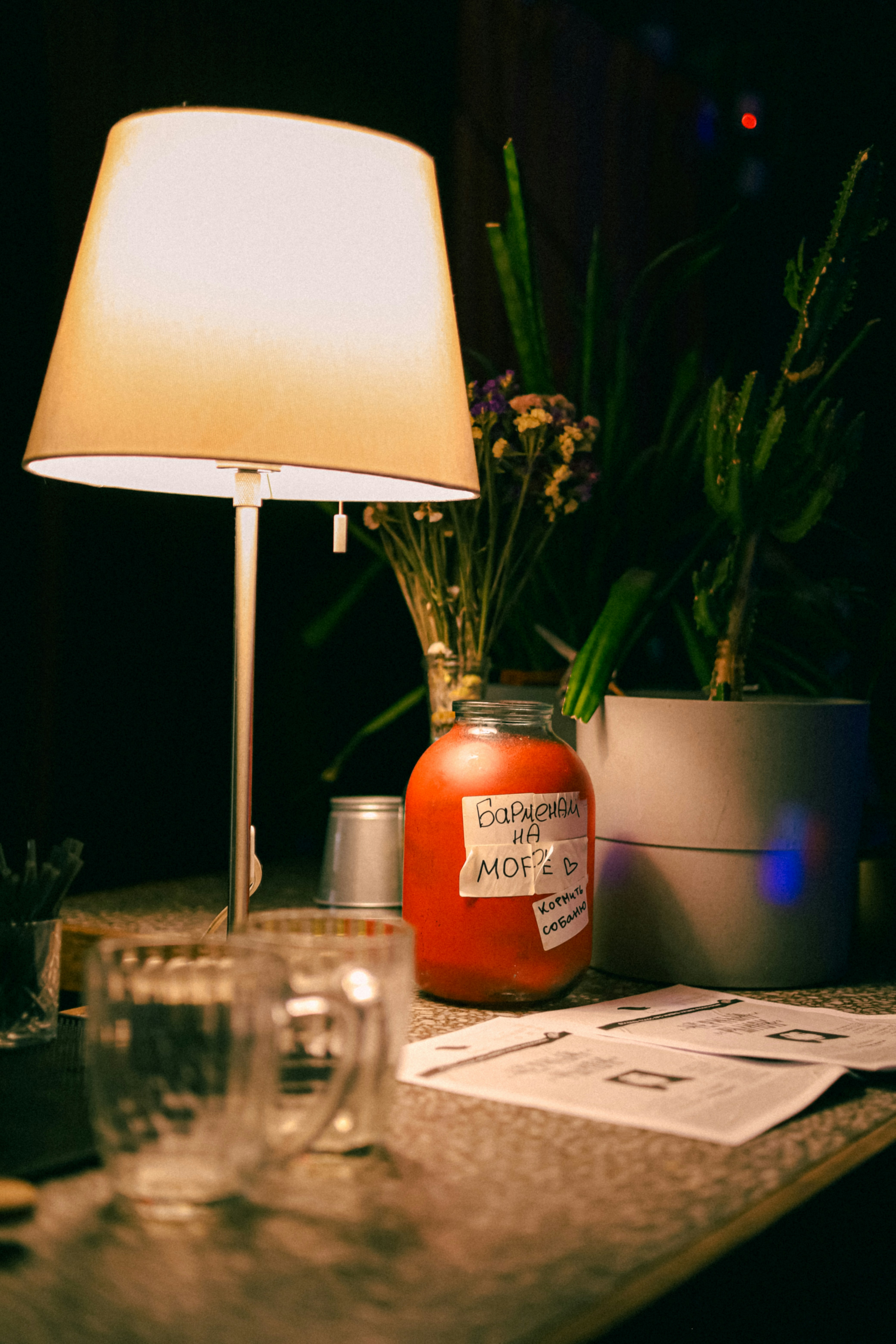 Amber Jar, Warm Lamp, and Quiet Table: A Night Portrait of Everyday Objects