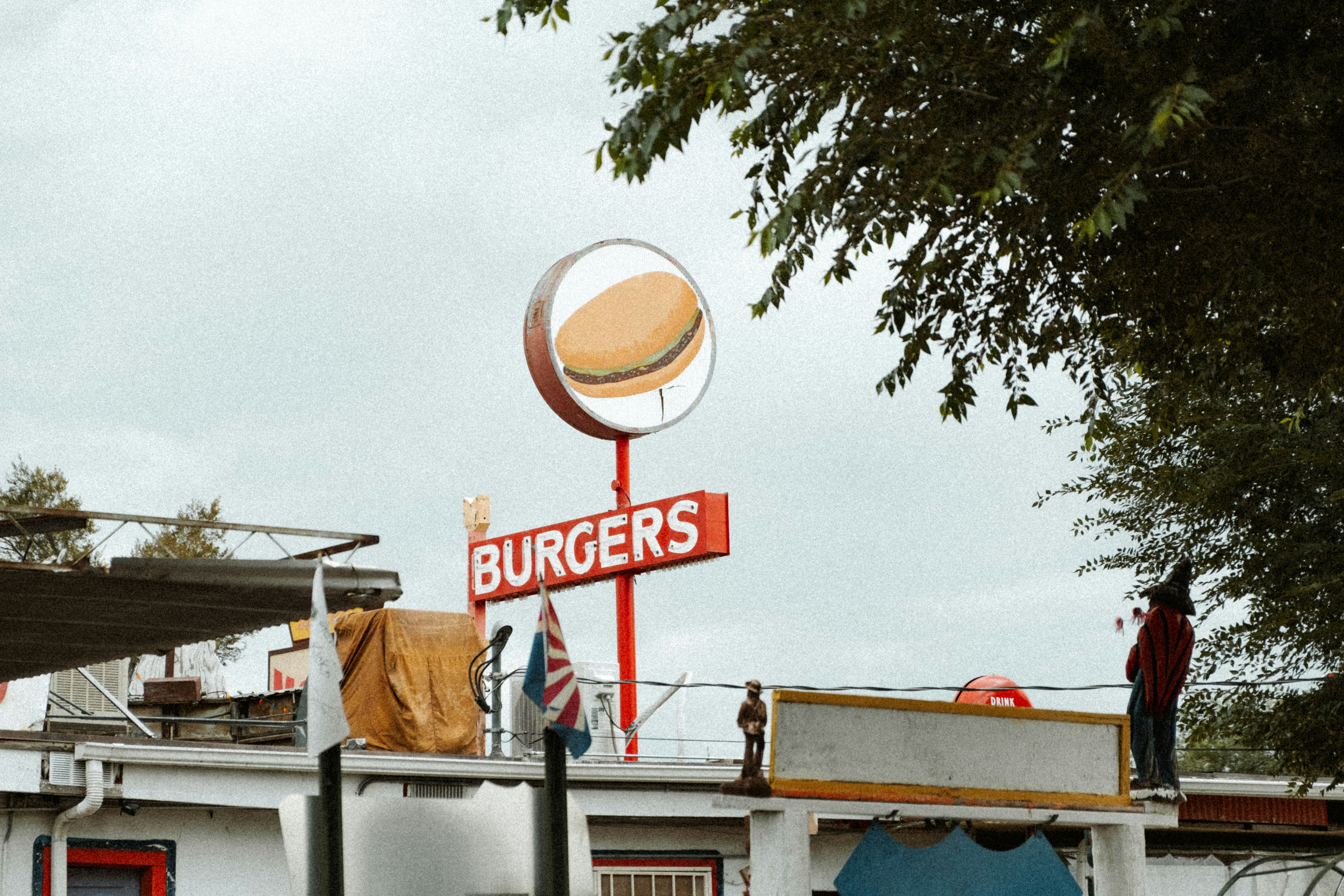 Vintage Burger Neon Over the Rooftop