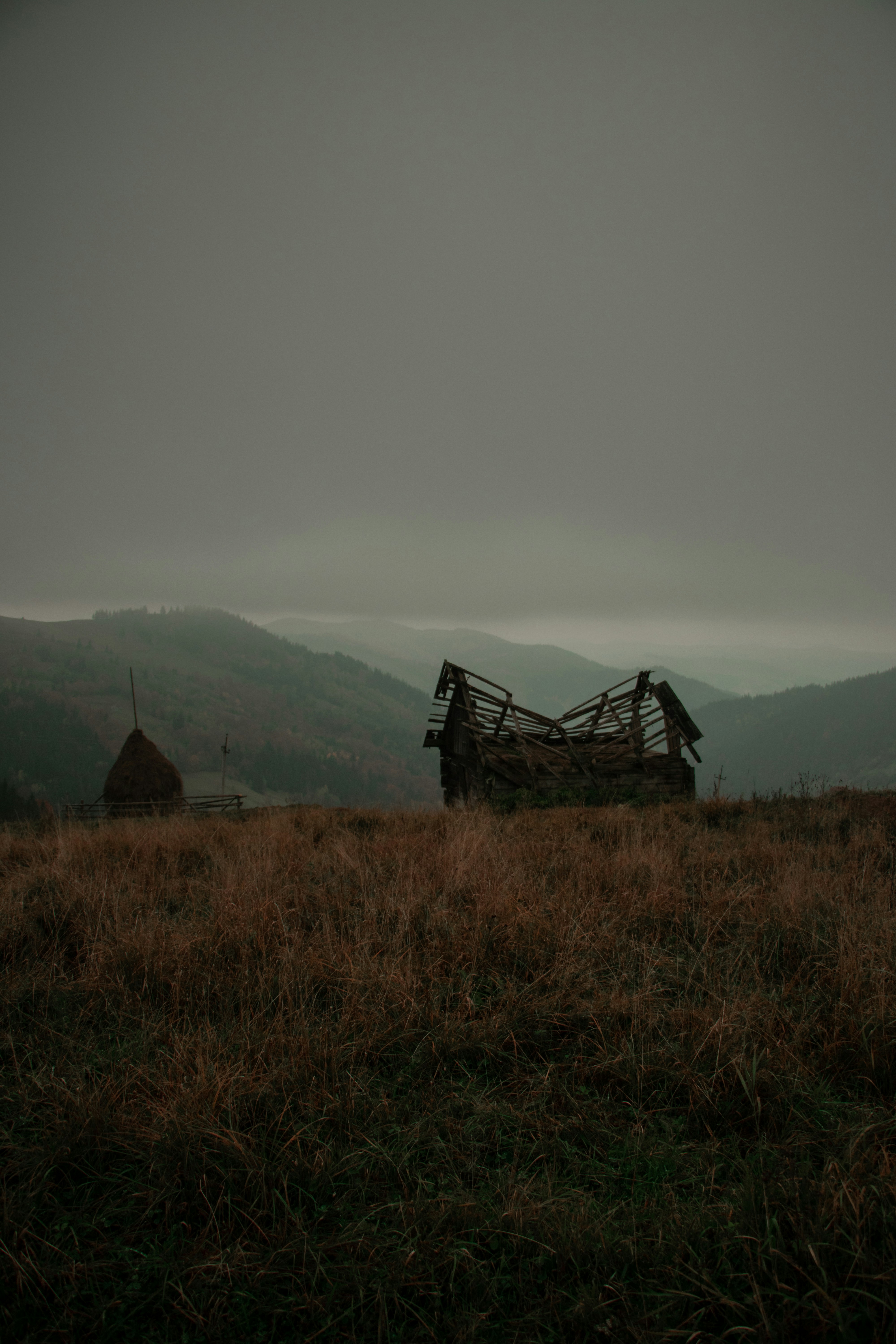 Ruined Cabin on a Misty Ridge