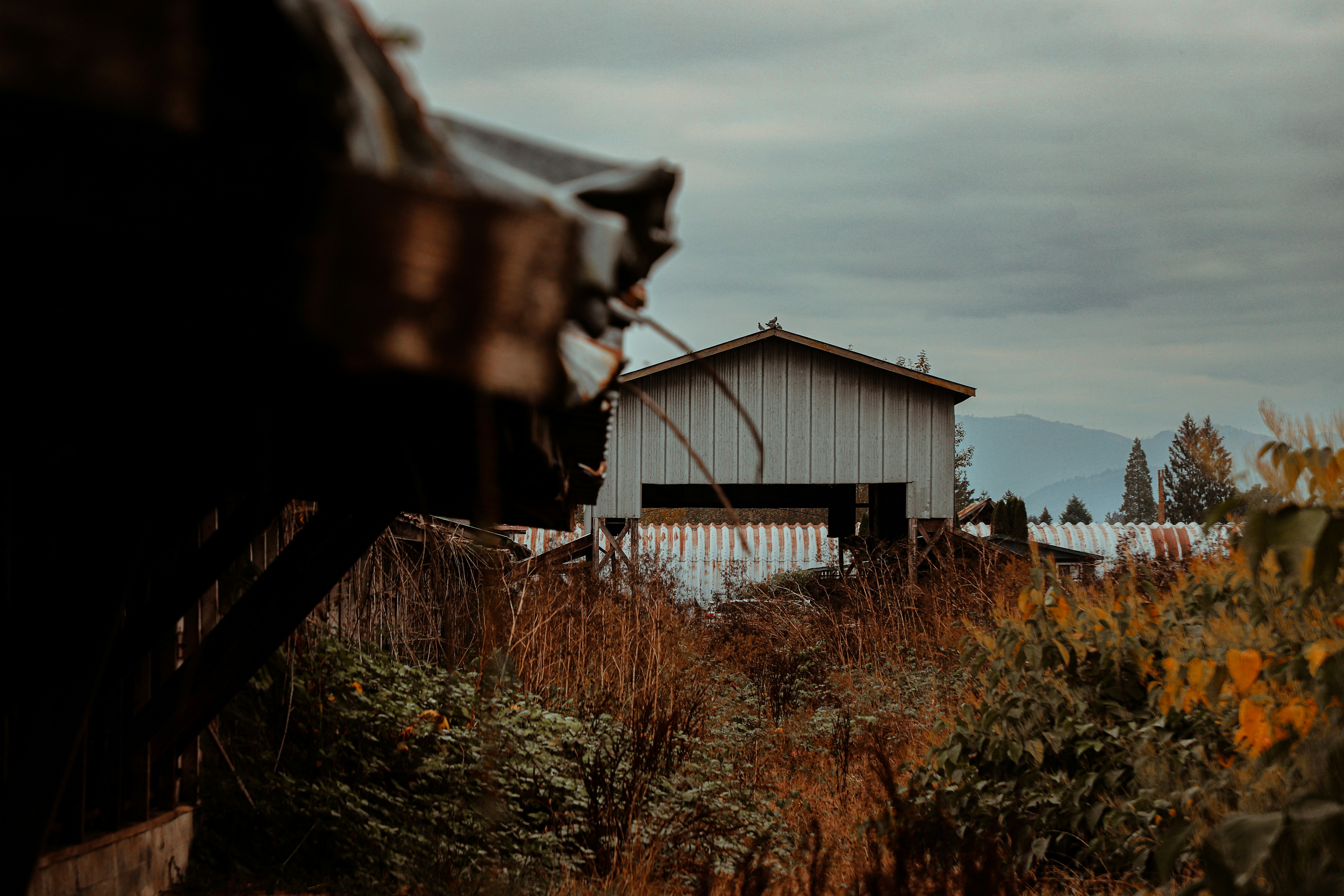Weathered Barn in Autumn Light Over a Quiet Mountain Horizon