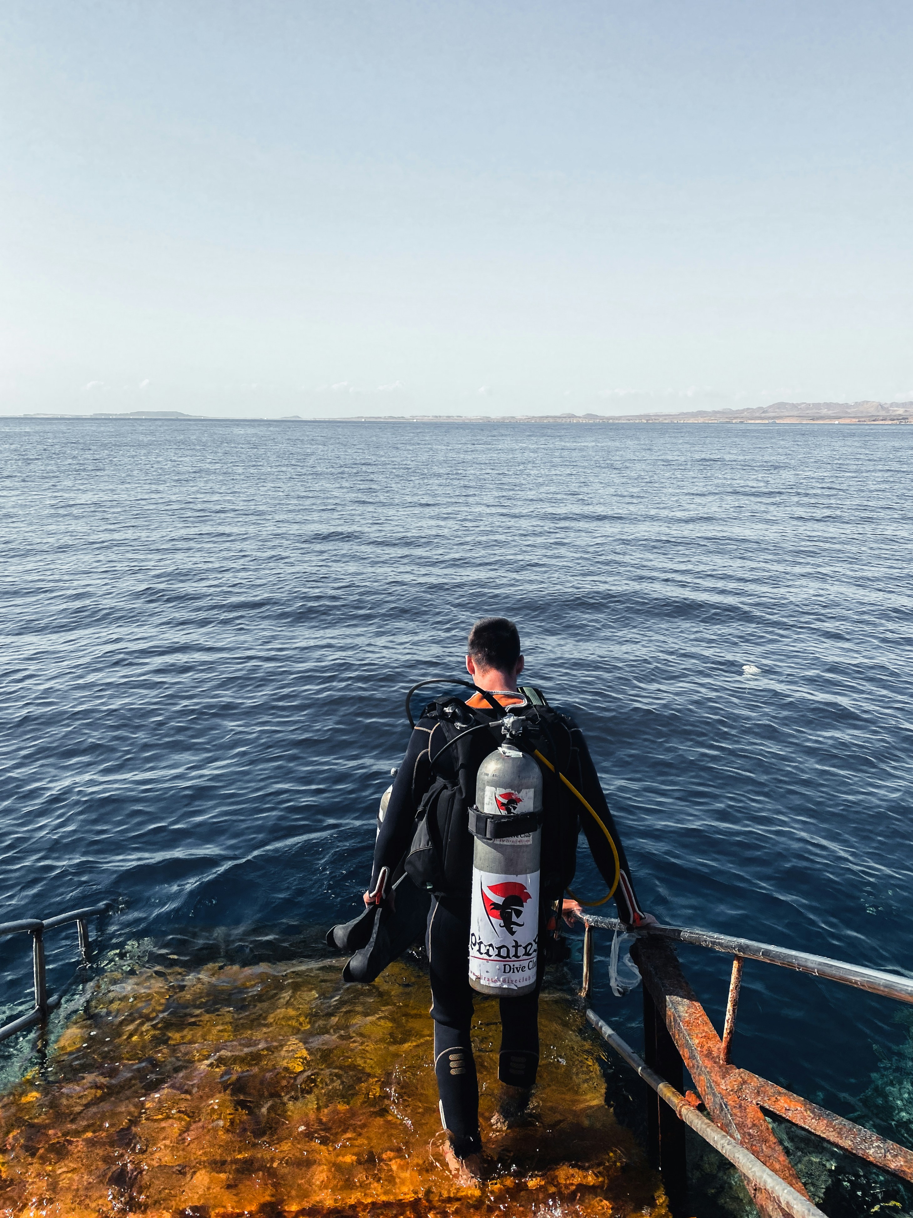Last Step into the Deep: Diver at the Rusted Pier