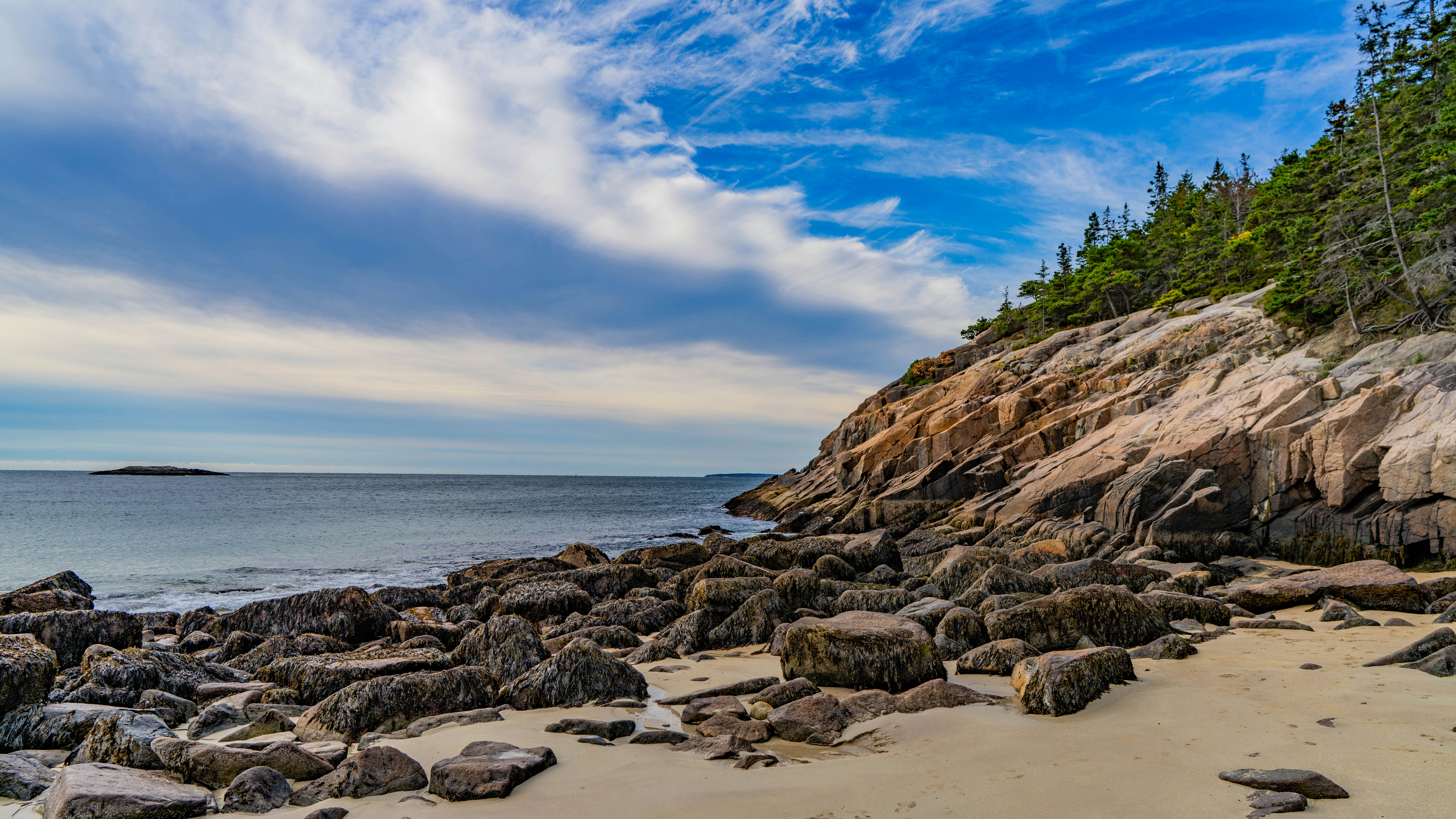 Foto Una playa rocosa con árboles y agua – Imagen Playa de arena gratis ...