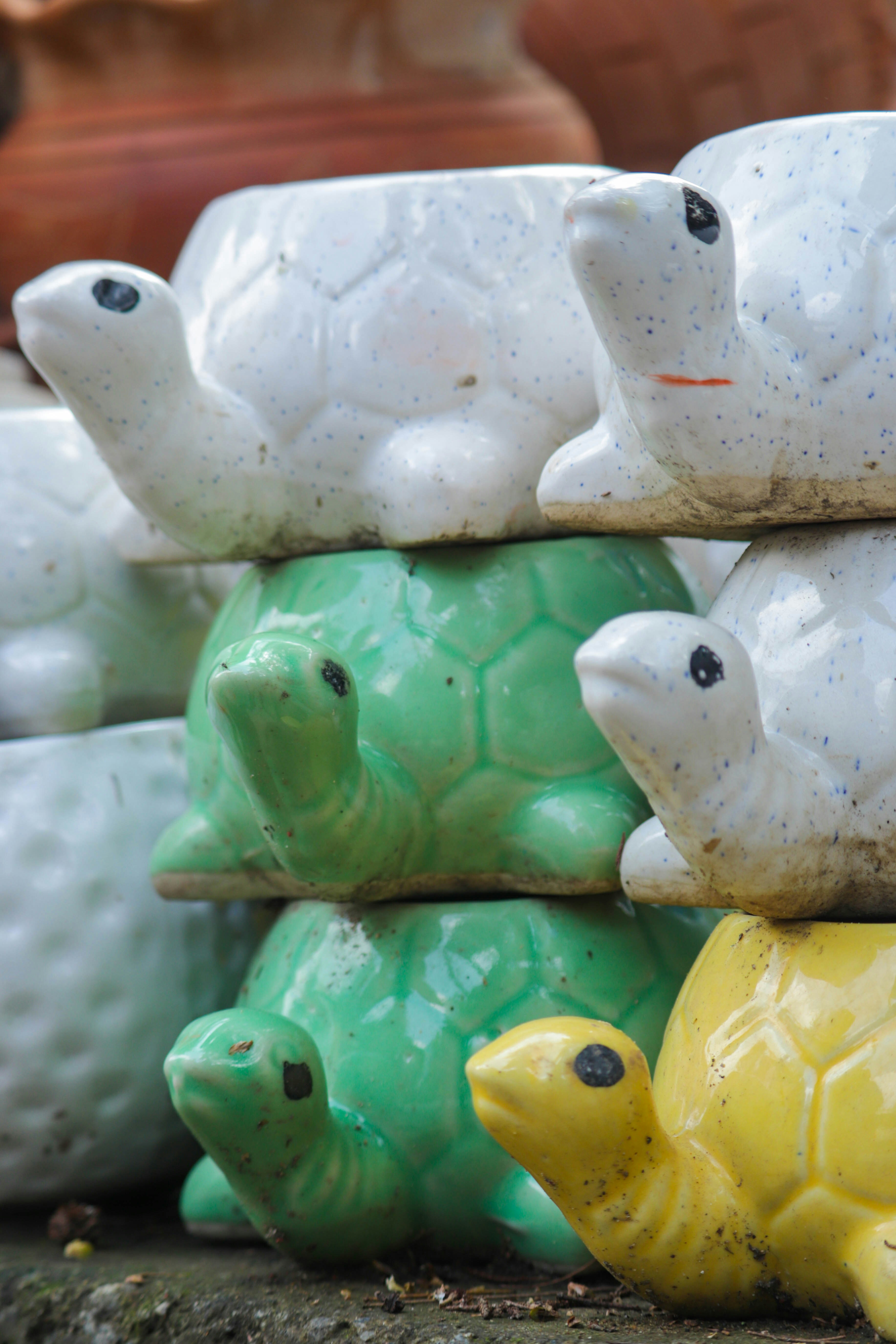 Pastel Tower of Stacked Ceramic Turtles