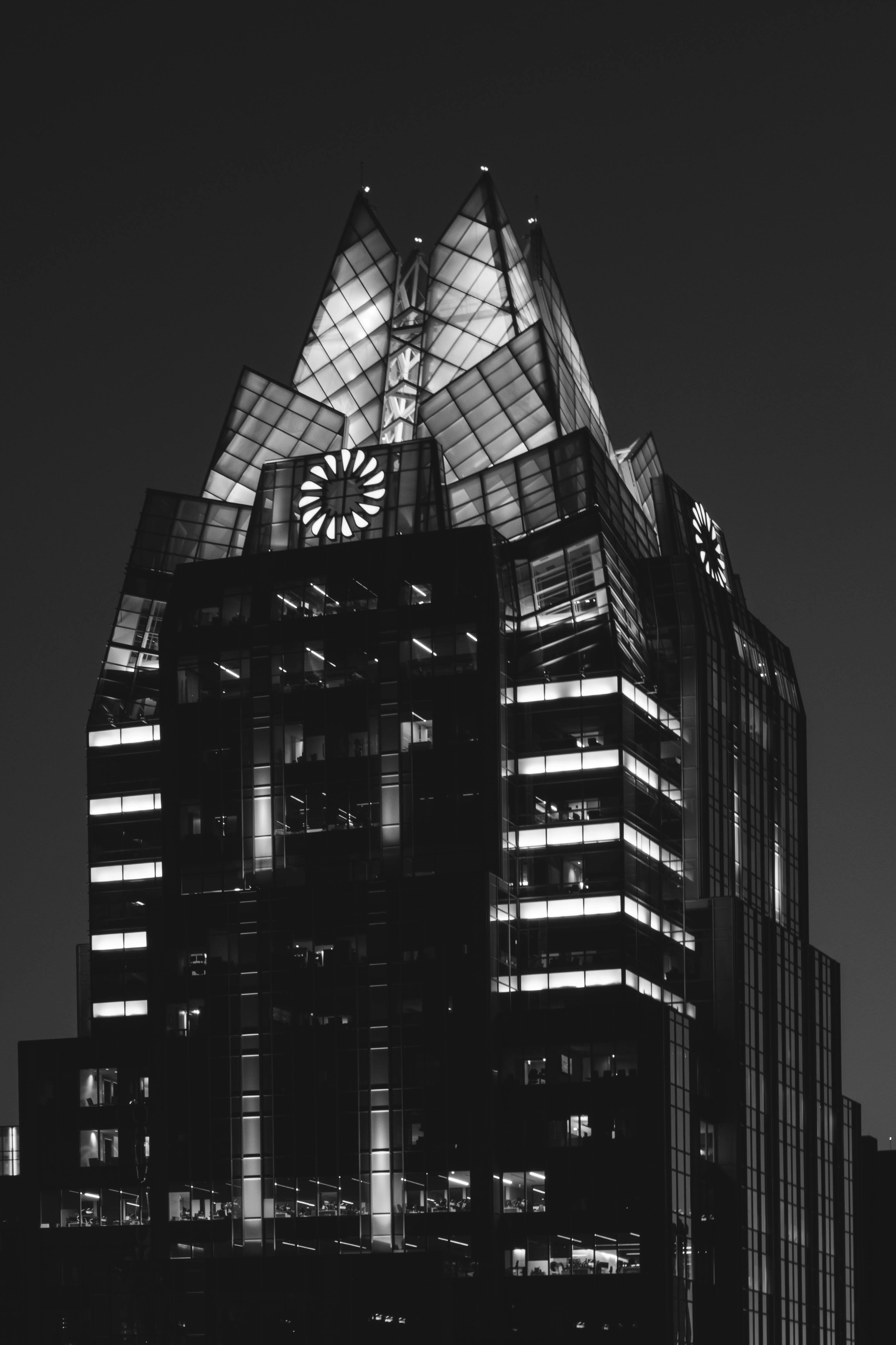 Spire Crown at Night: Geometry and Glass