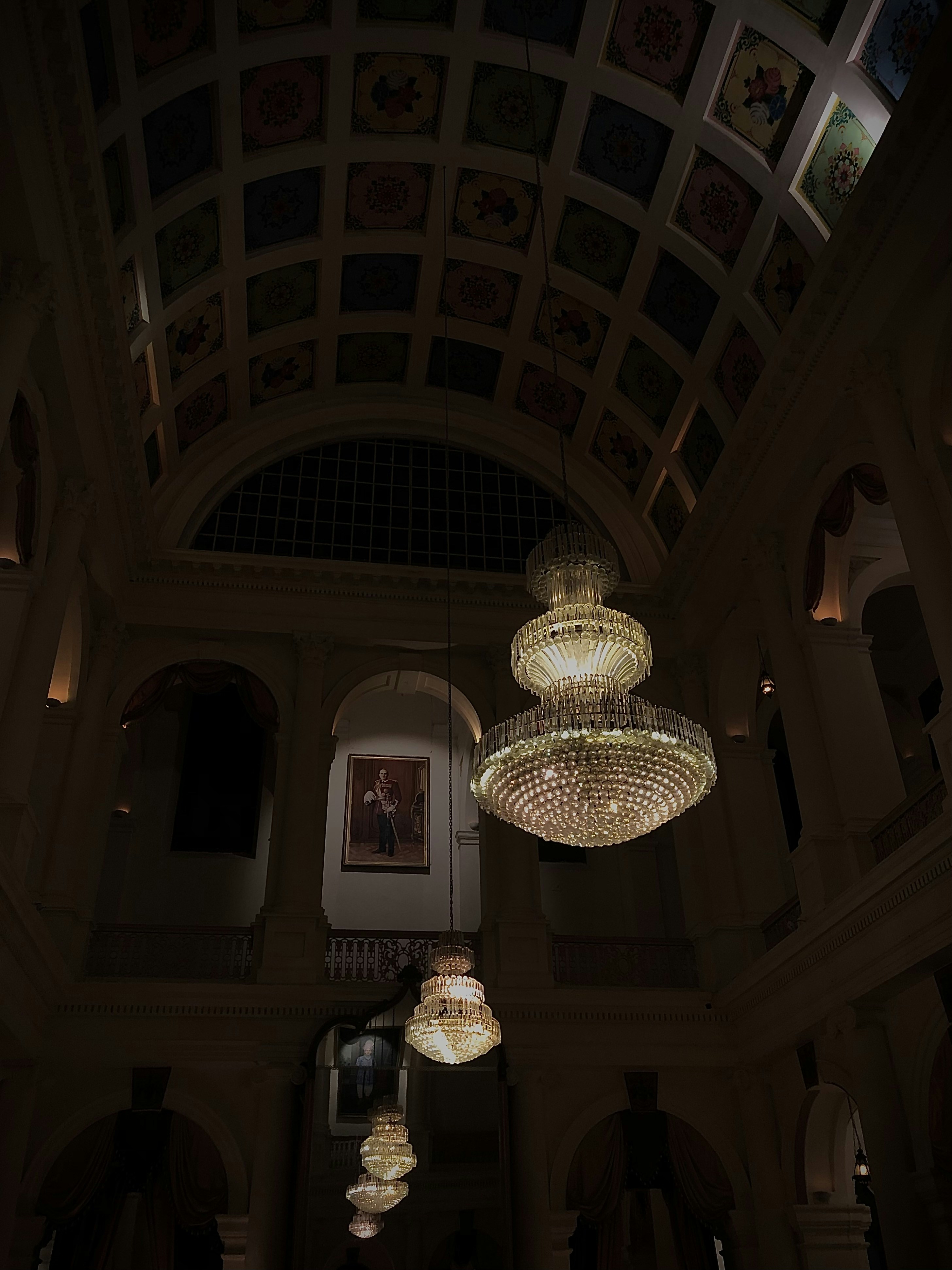 Crystal Cascade Over a Velvet Atrium