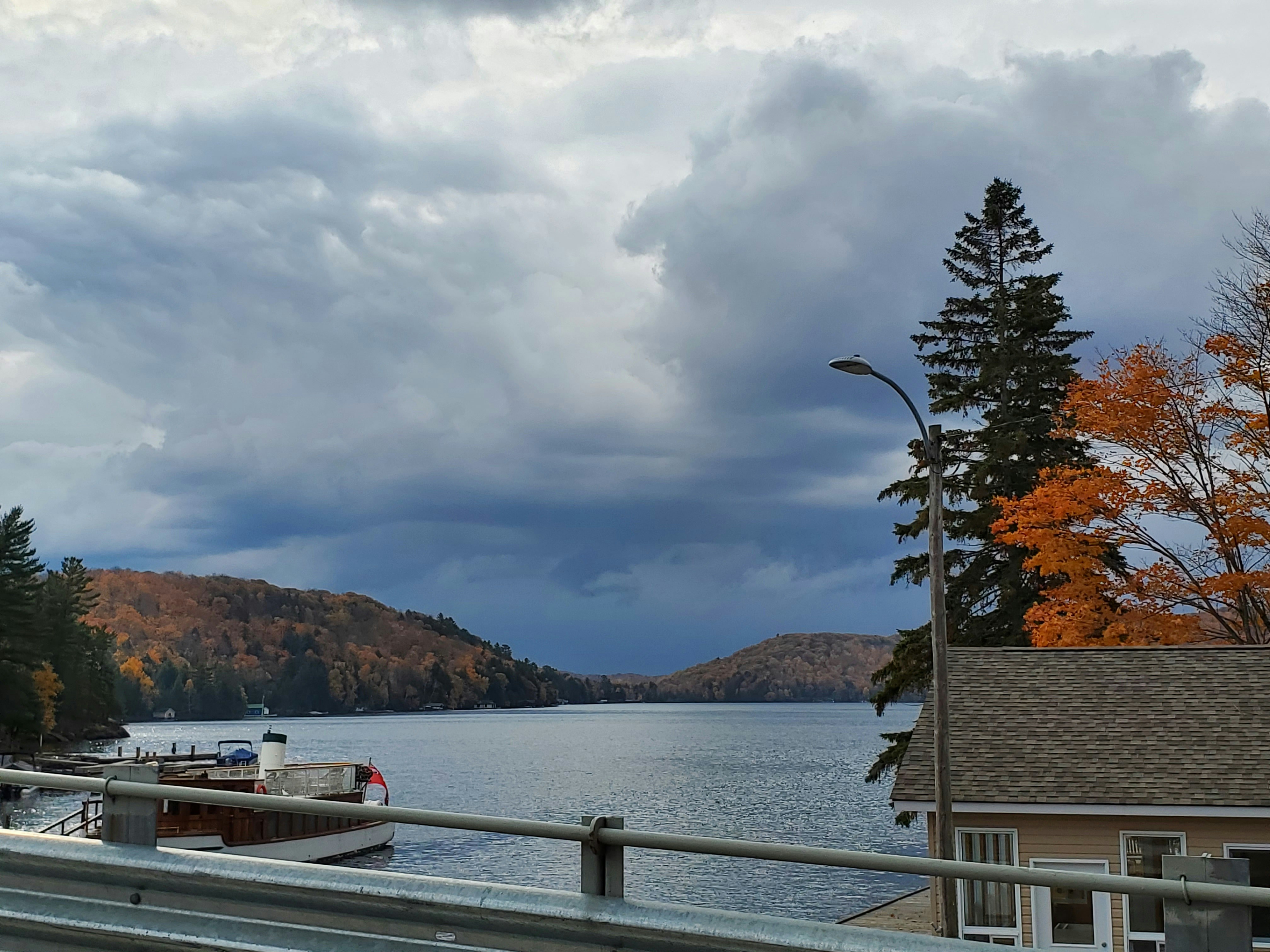 a body of water with boats and trees around it