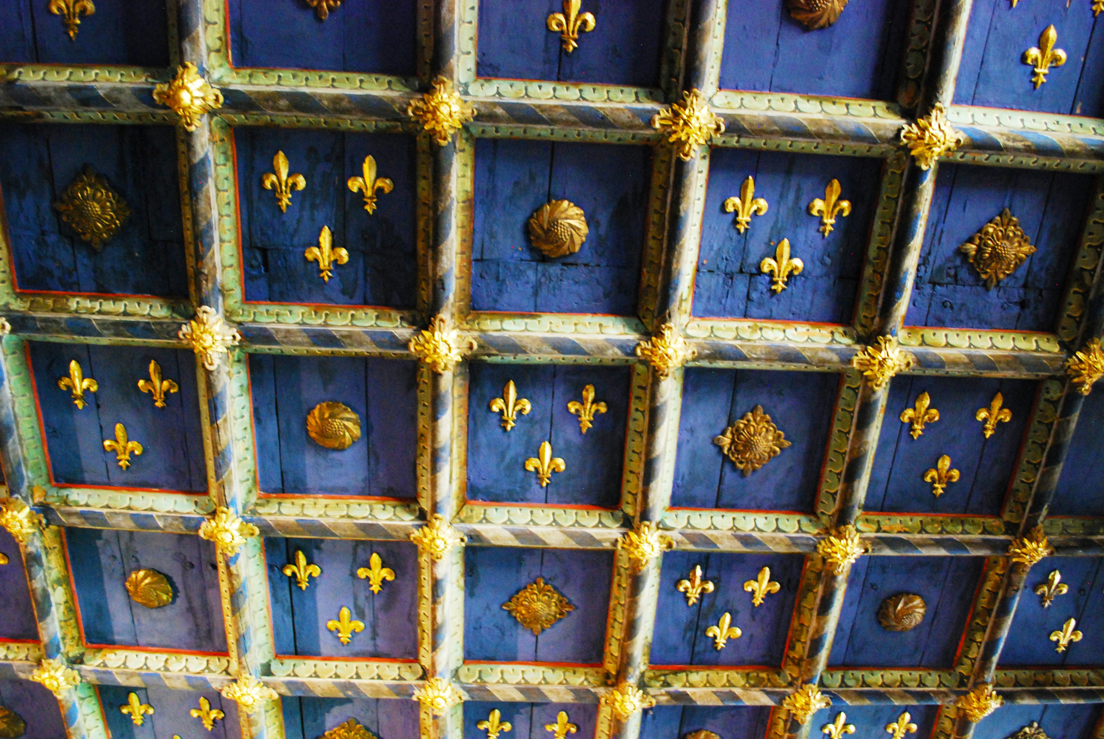 Blue Ceiling of Fleur-de-Lis Panels with Golden Accents