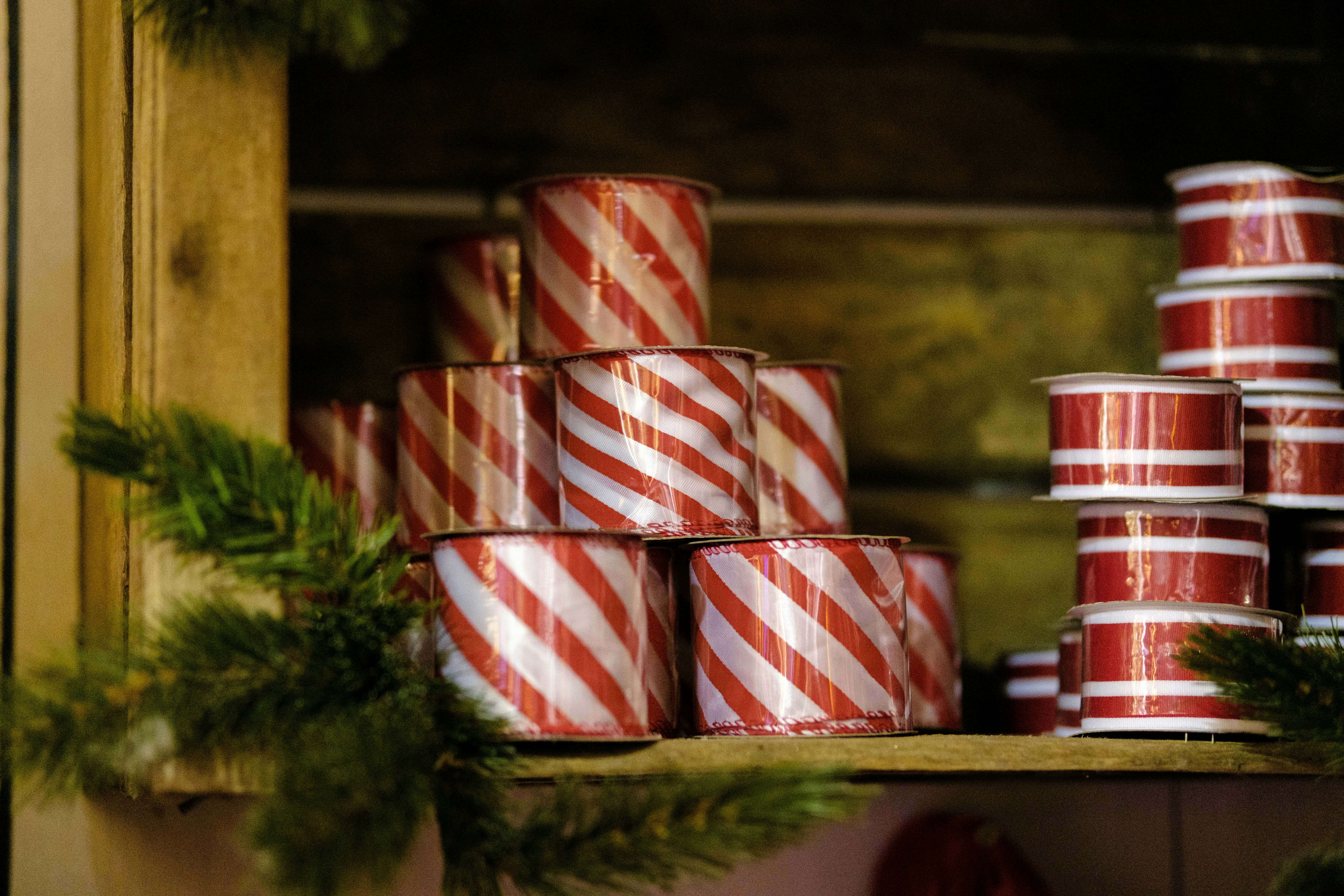 Candy Cane Stockpile on Rustic Shelf