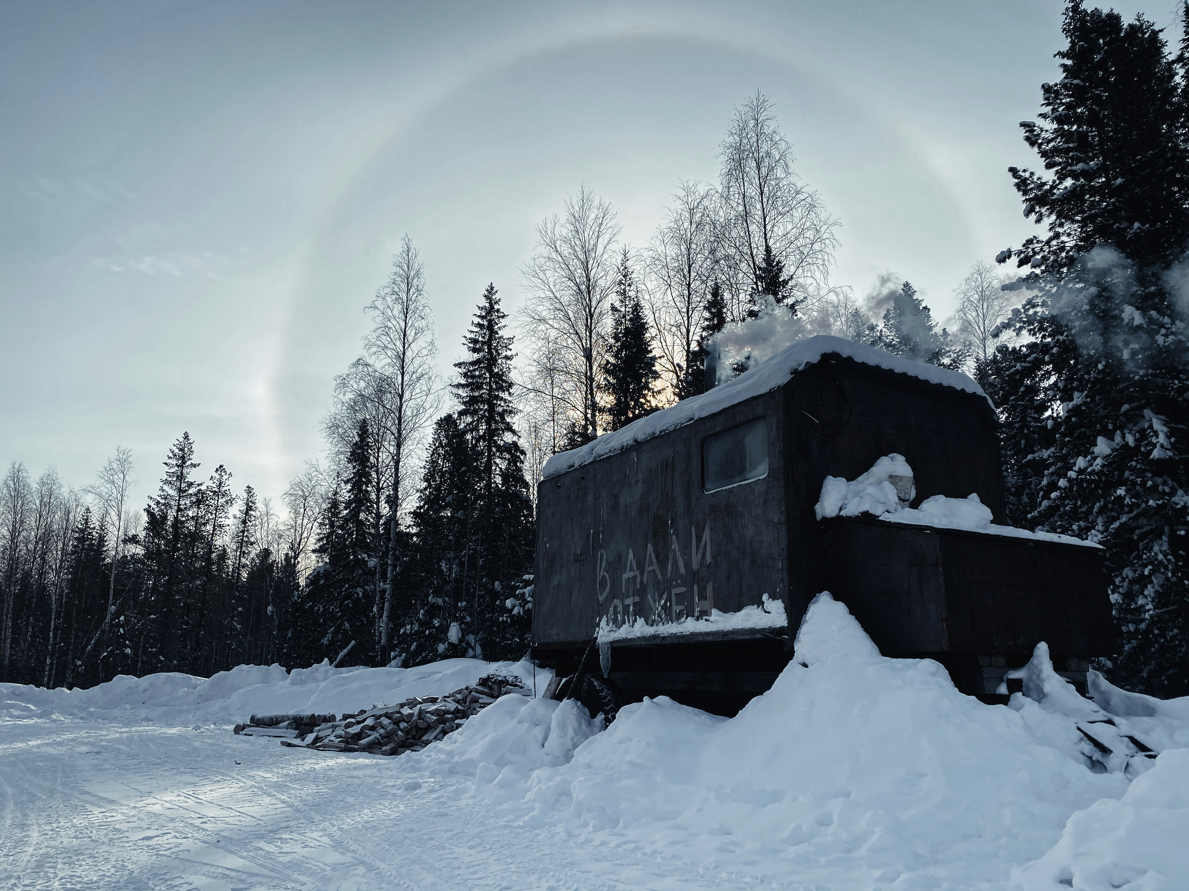 a train car in the snow