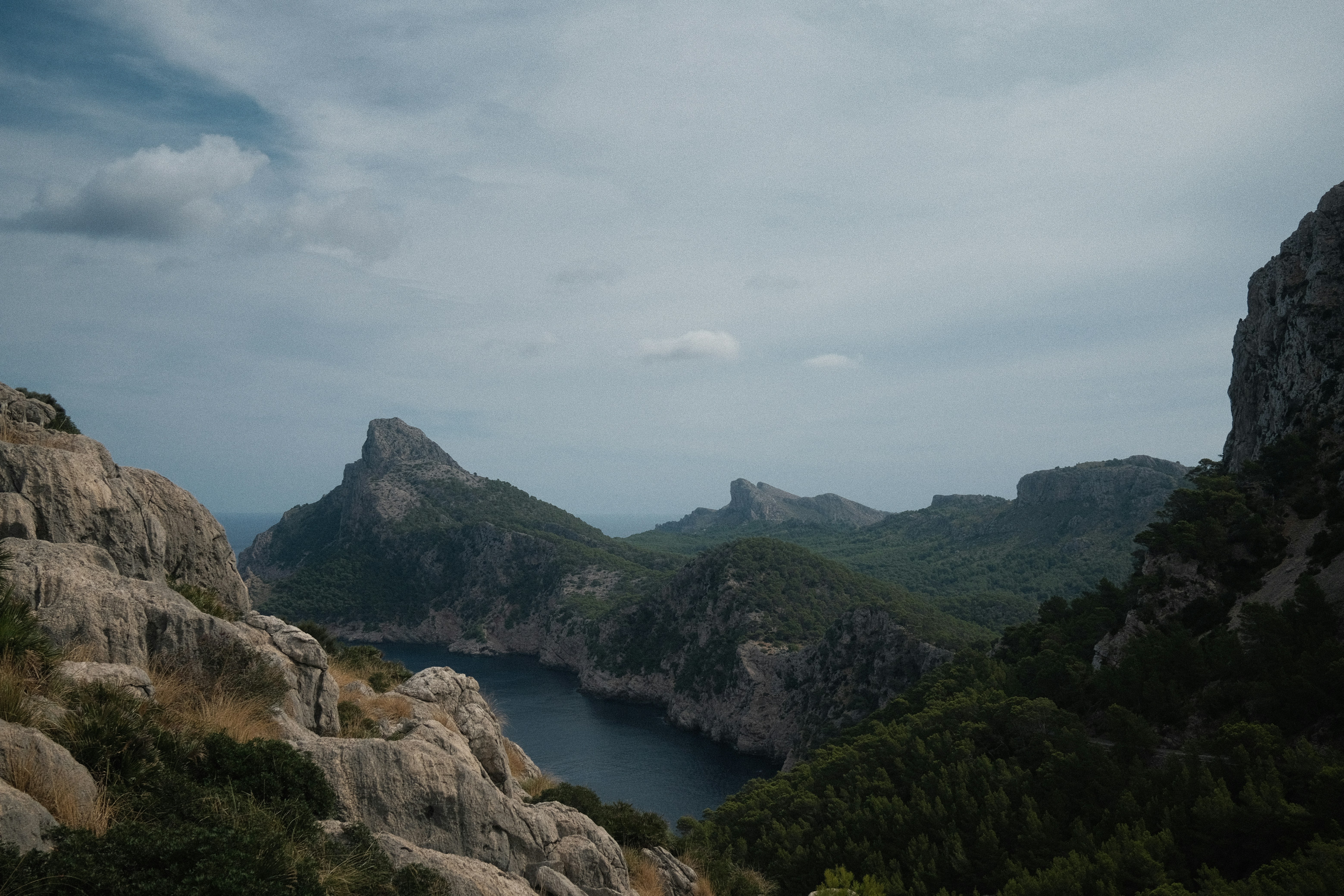 Granite Promontories Framing a Serene Coastal Inlet