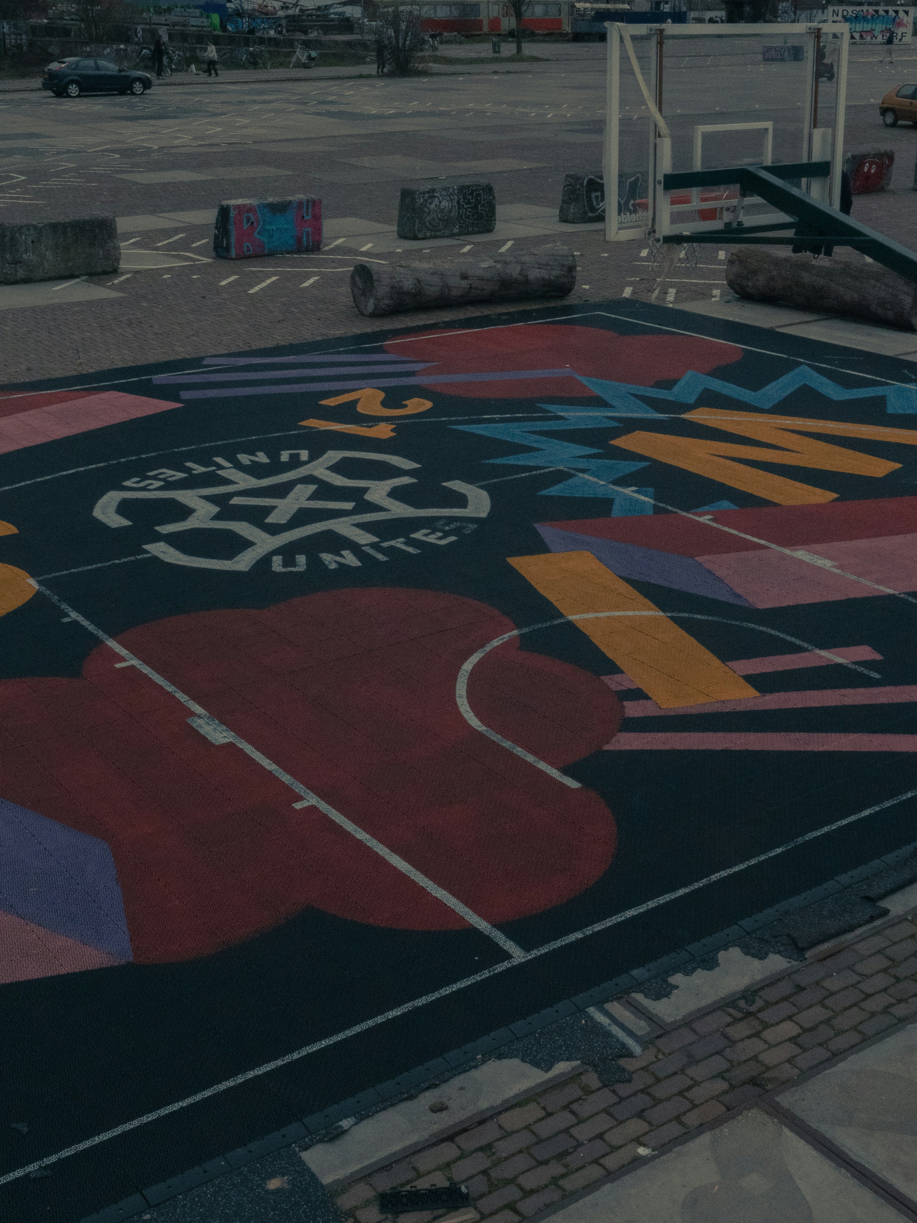 a road with a painted sign