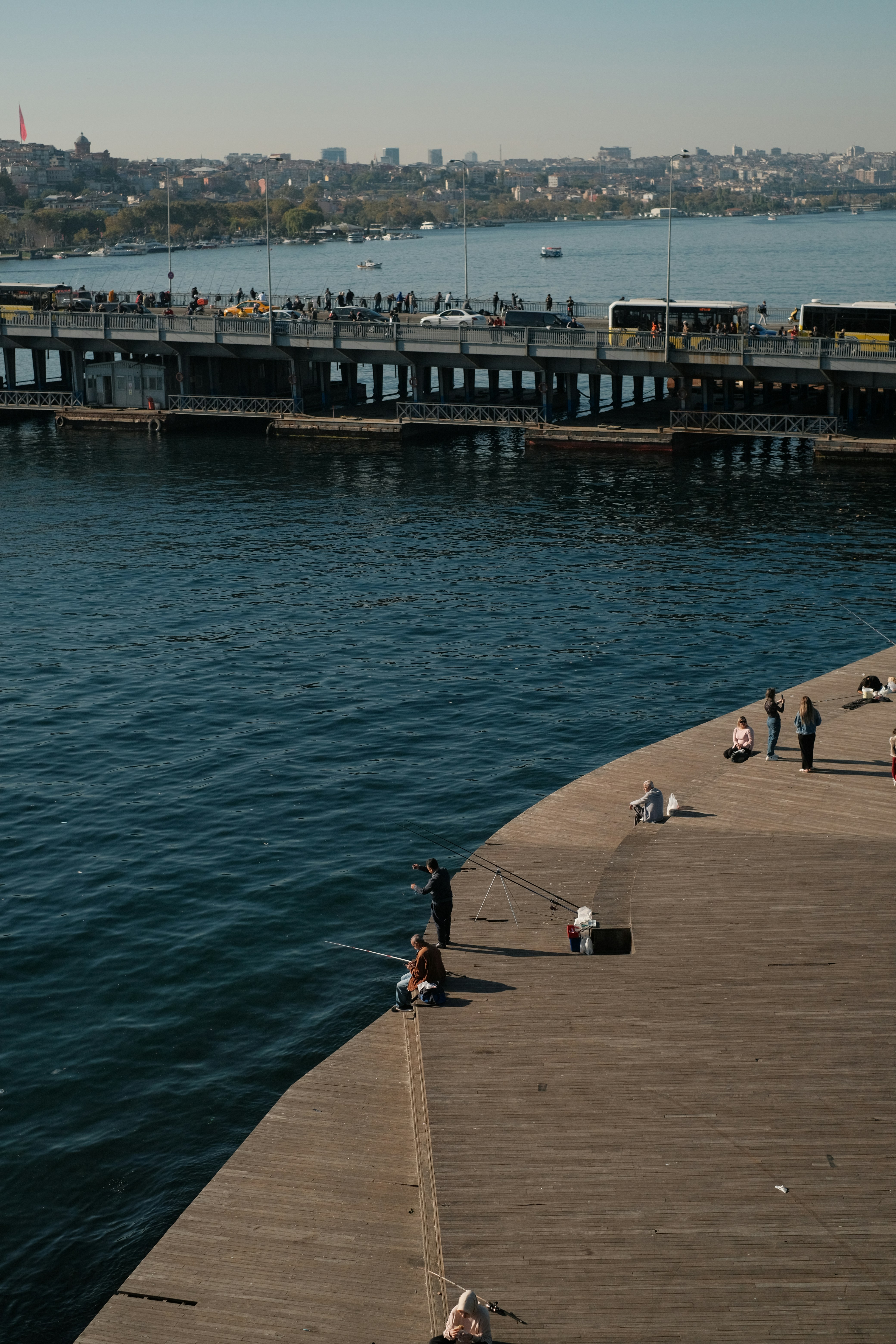 a group of people on a dock