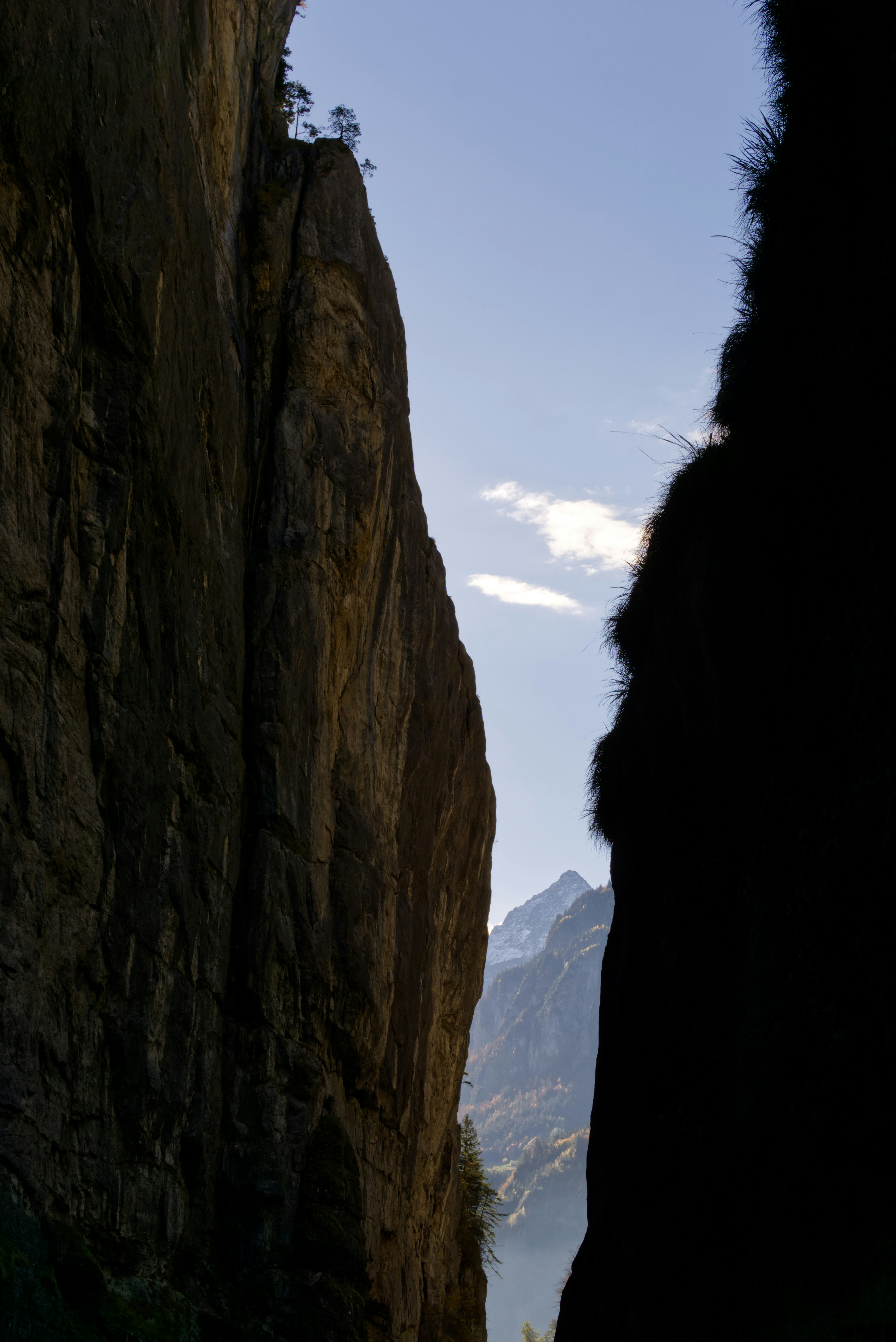 Sky Gap Between Canyon Walls: Framing a Distant Peak
