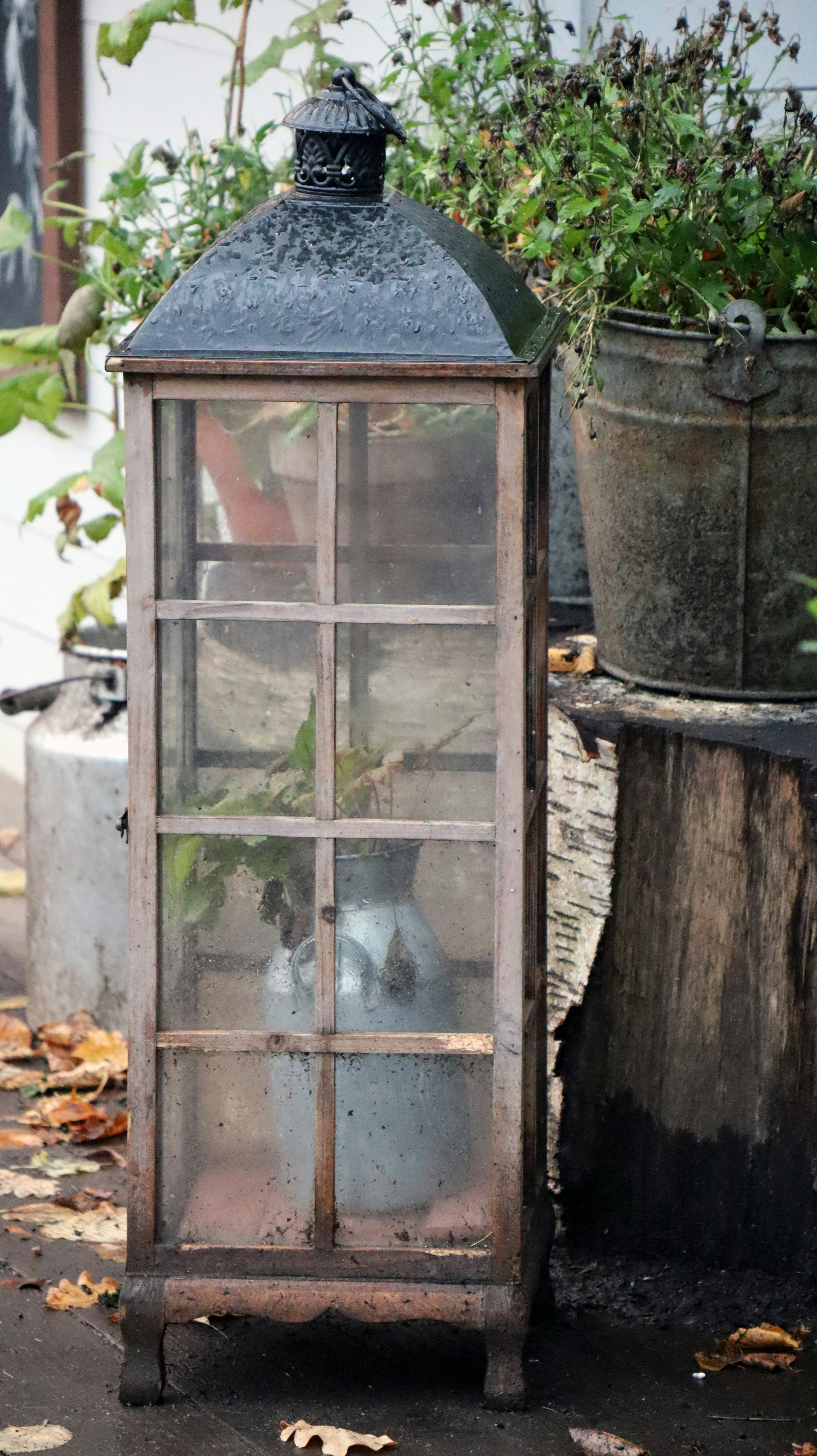 Weathered Lantern Standing Guard in a Quiet Garden Corner