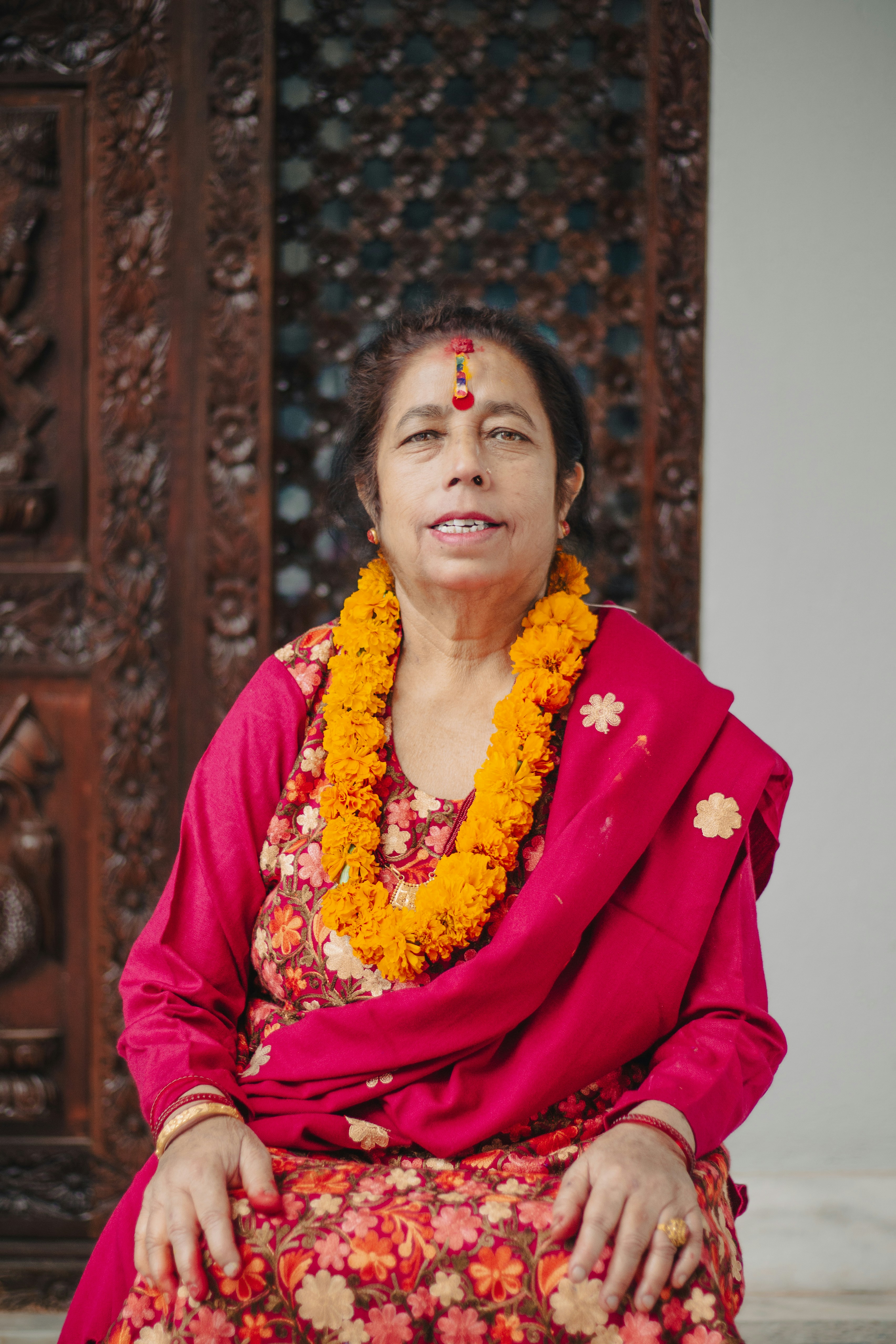 a person in a red dress
