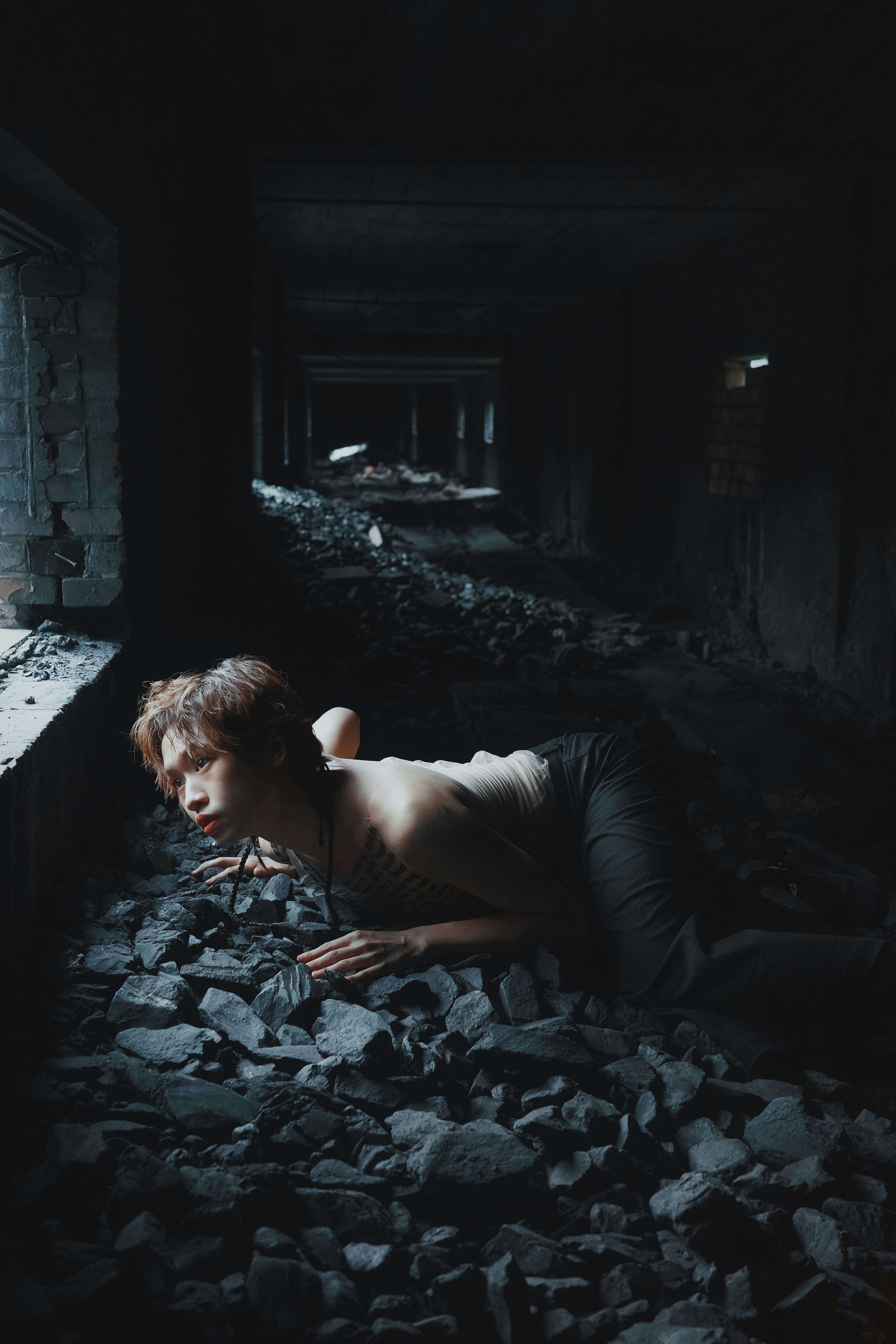 Shadowed Descent: A Harsh Crawl Through Crumbling Concrete