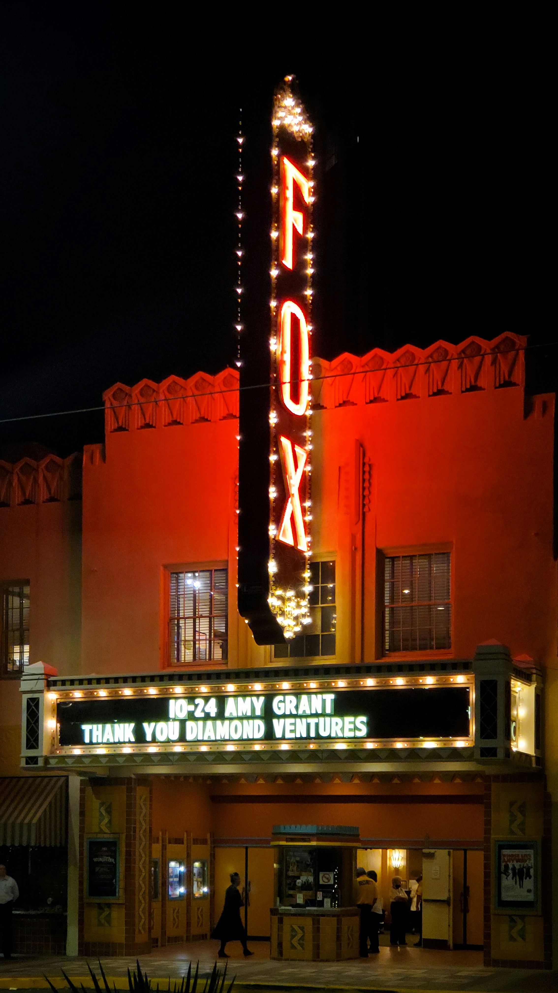 Neon Fox Above the Diamond Ventures Theatre Marquee at Night