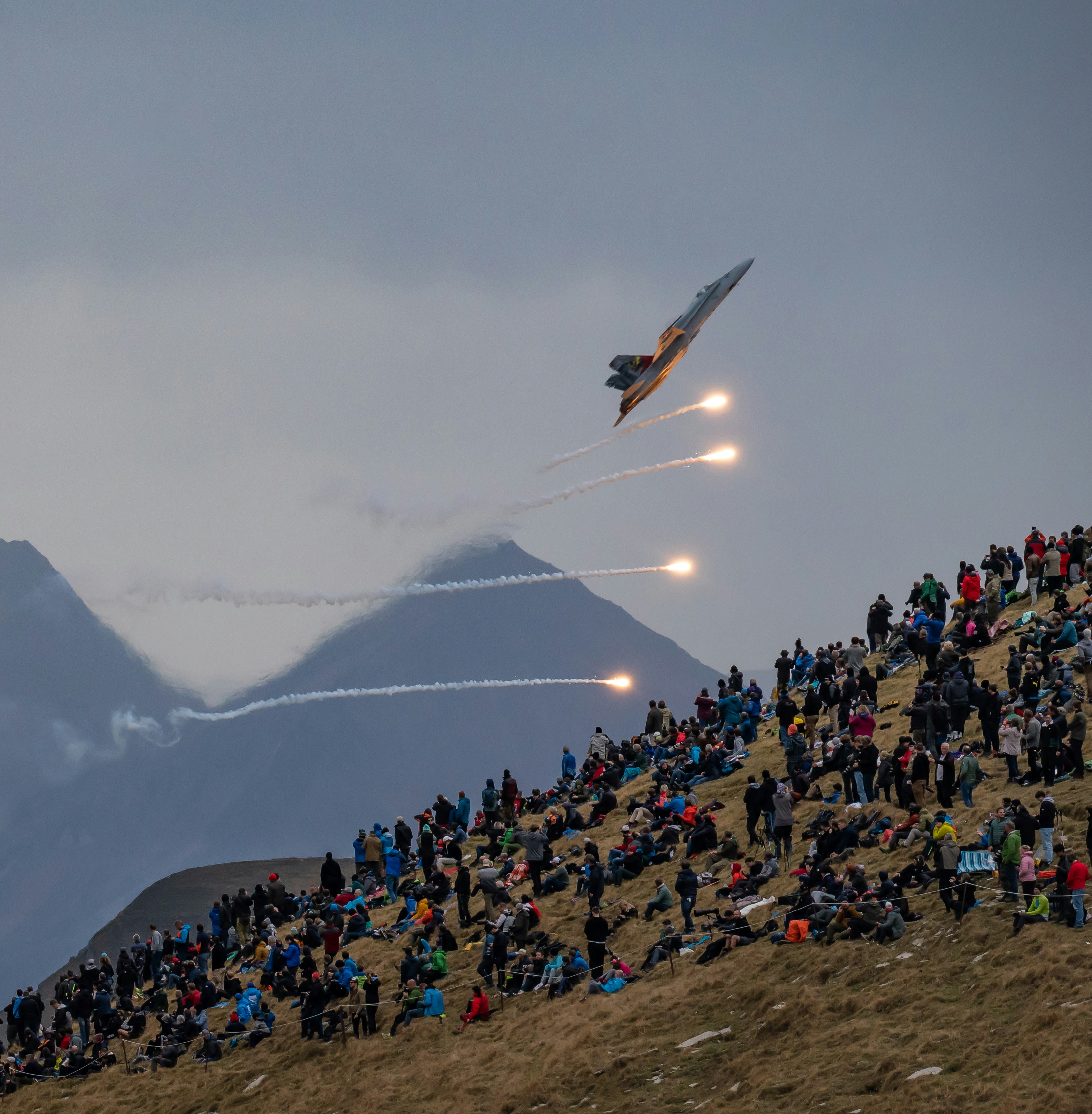 A helicopter flying over a crowd of people photo – Free Animal Image on ...